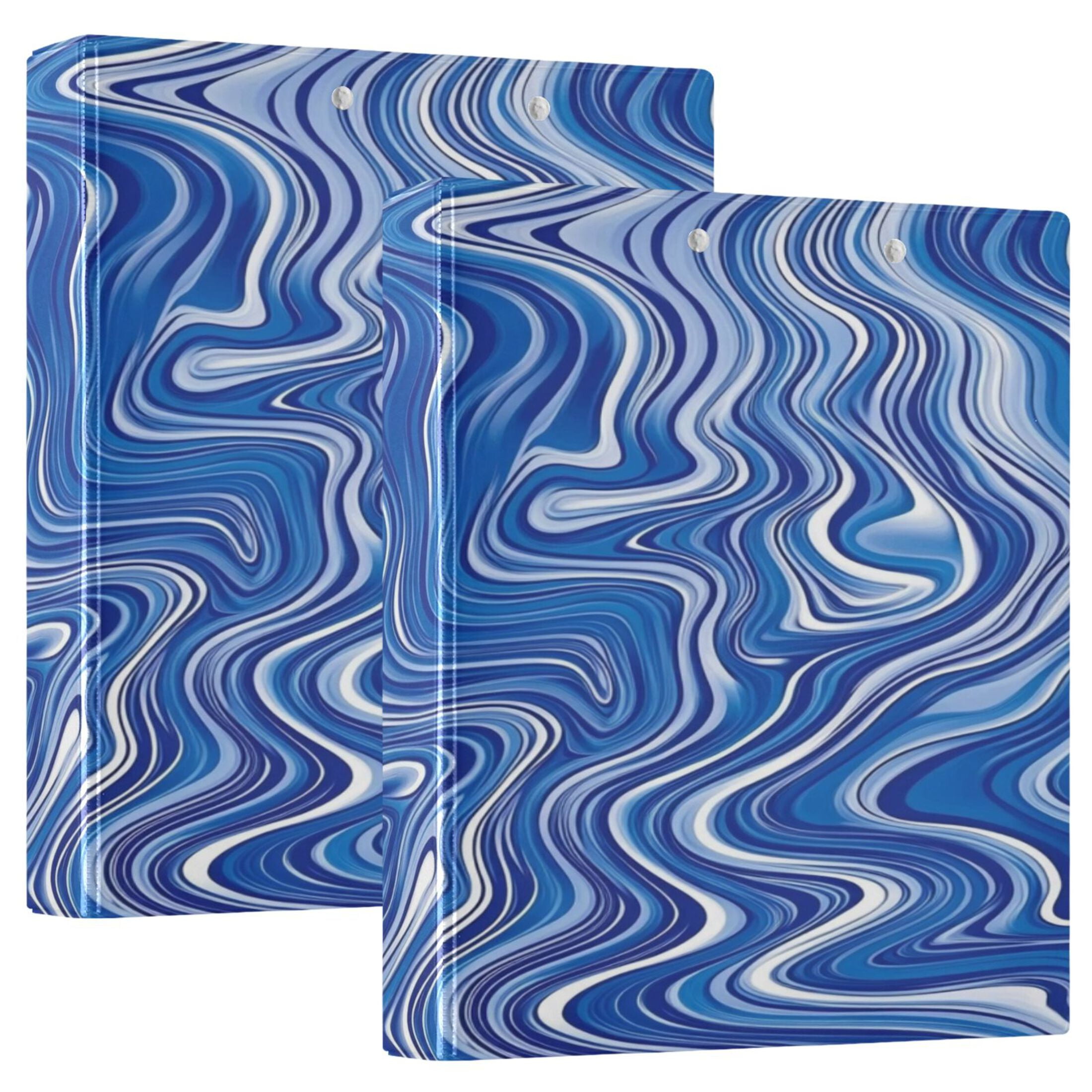 Blue Swirl Pattern 12.4x10.6in PVC Round Ring Binders, 2-Pack, D-Ring 3 ...