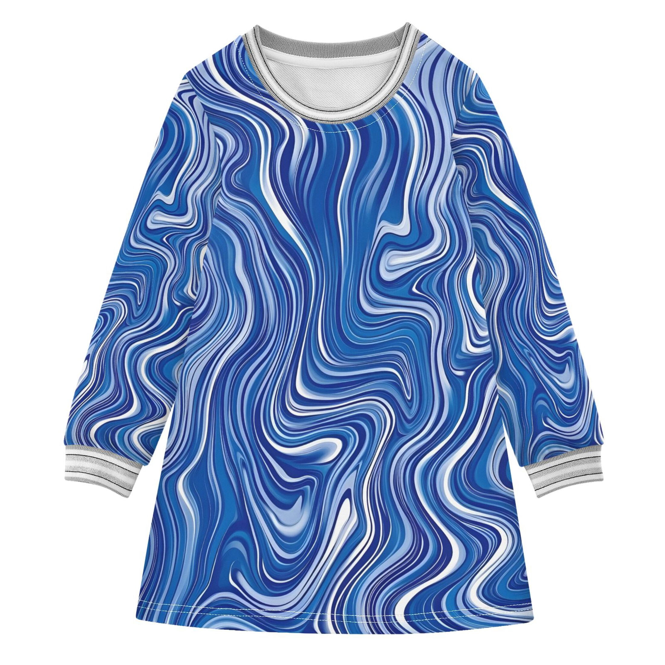 Blue Swirl Pattern Girls'long-sleeved dress Thickened A-dress Warm ...