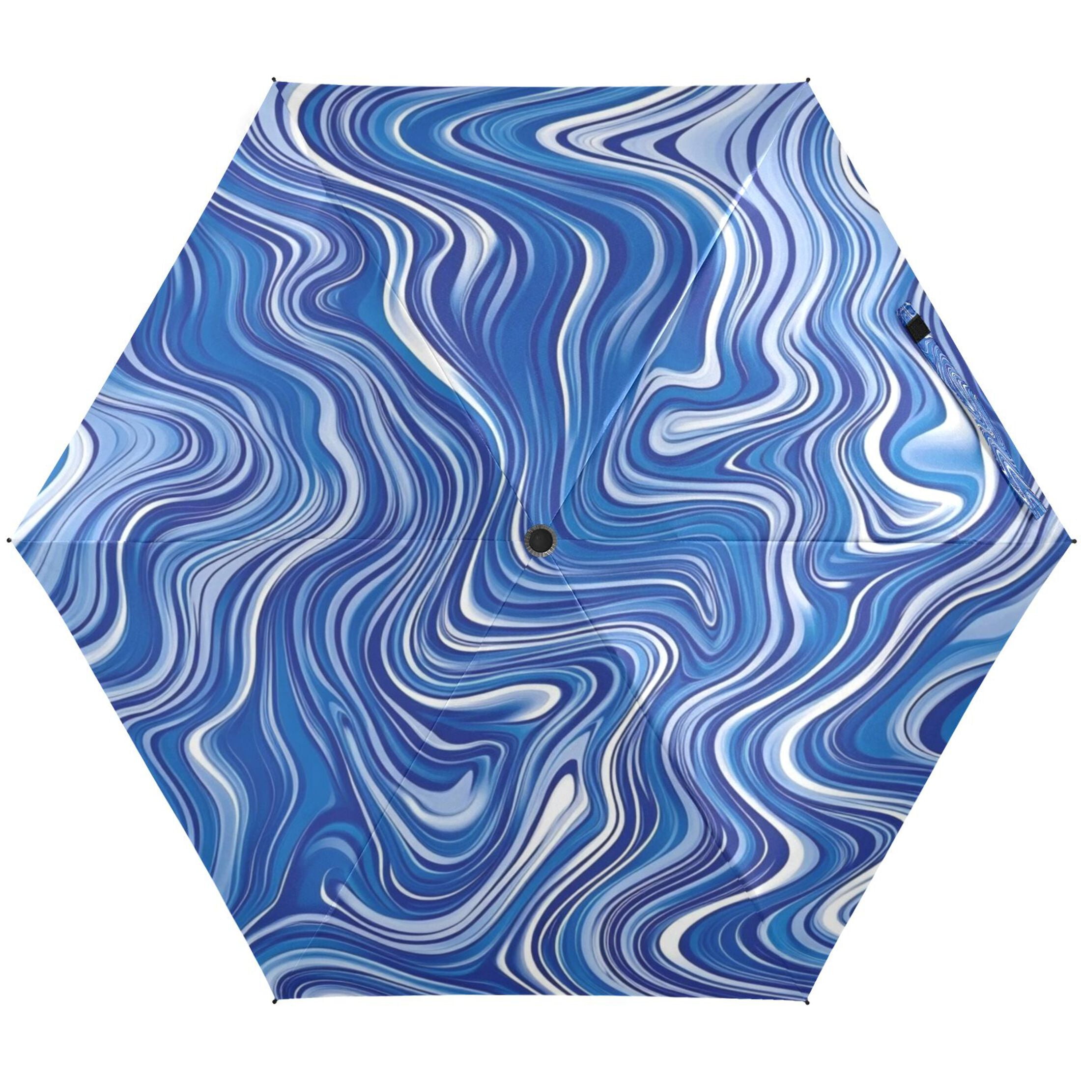 Blue Swirl Pattern Umbrellas for Sun Auto Open Close UV50+ Waterproof 5 ...
