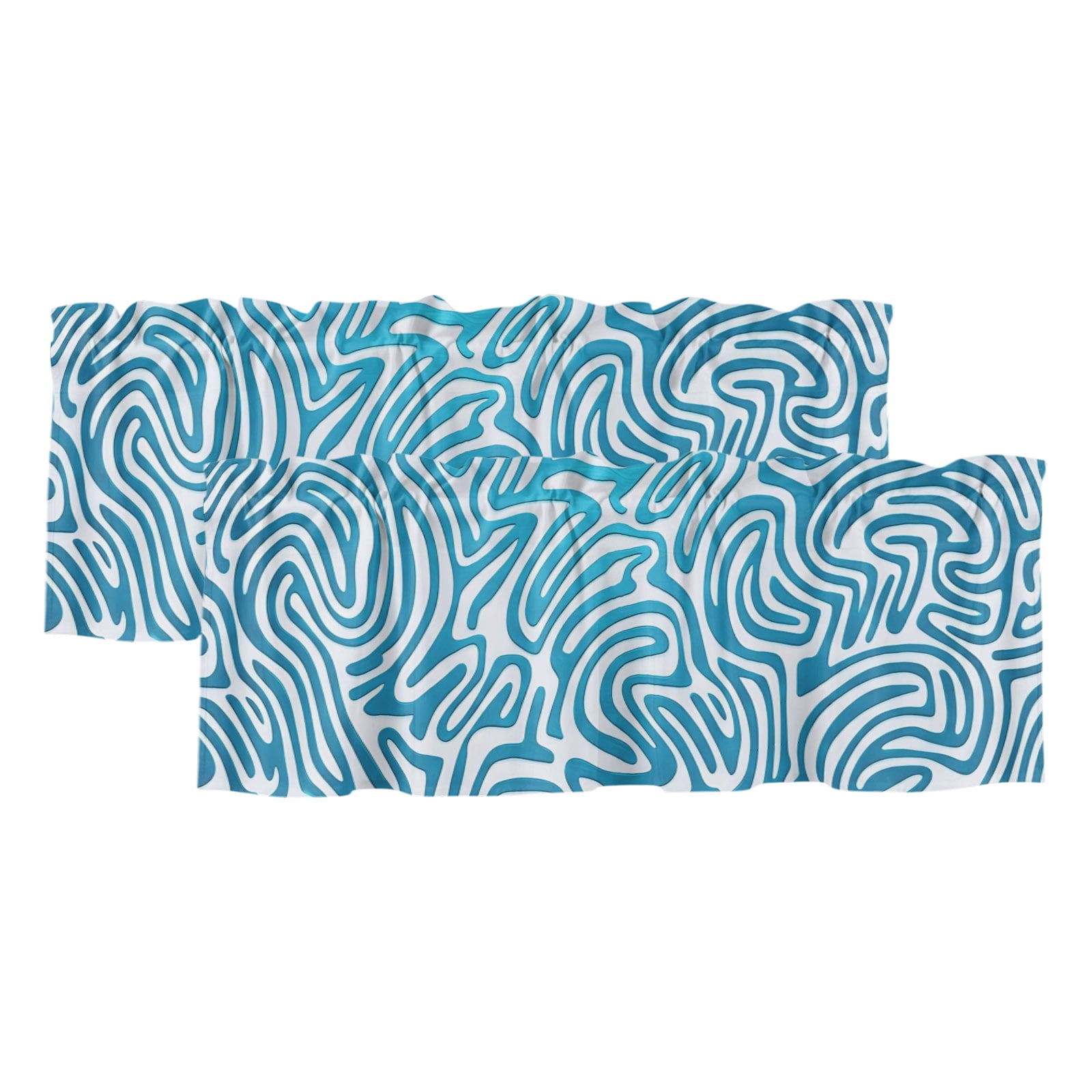 Blue Swirling Lines 2 Panels Kitchen Valance, Curves Waves Modern ...