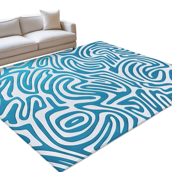 Blue Swirling Lines Large Area Rugs 8x10ft Curves Waves Modern Abstract ...