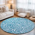 Blue Swirling Lines Round Living Room Rugs 4 ft, Curves Waves Modern ...
