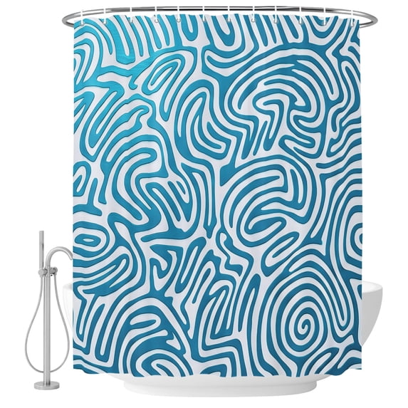 Blue Swirling Lines Shower Curtain for Bathroom, Curves Waves Modern ...