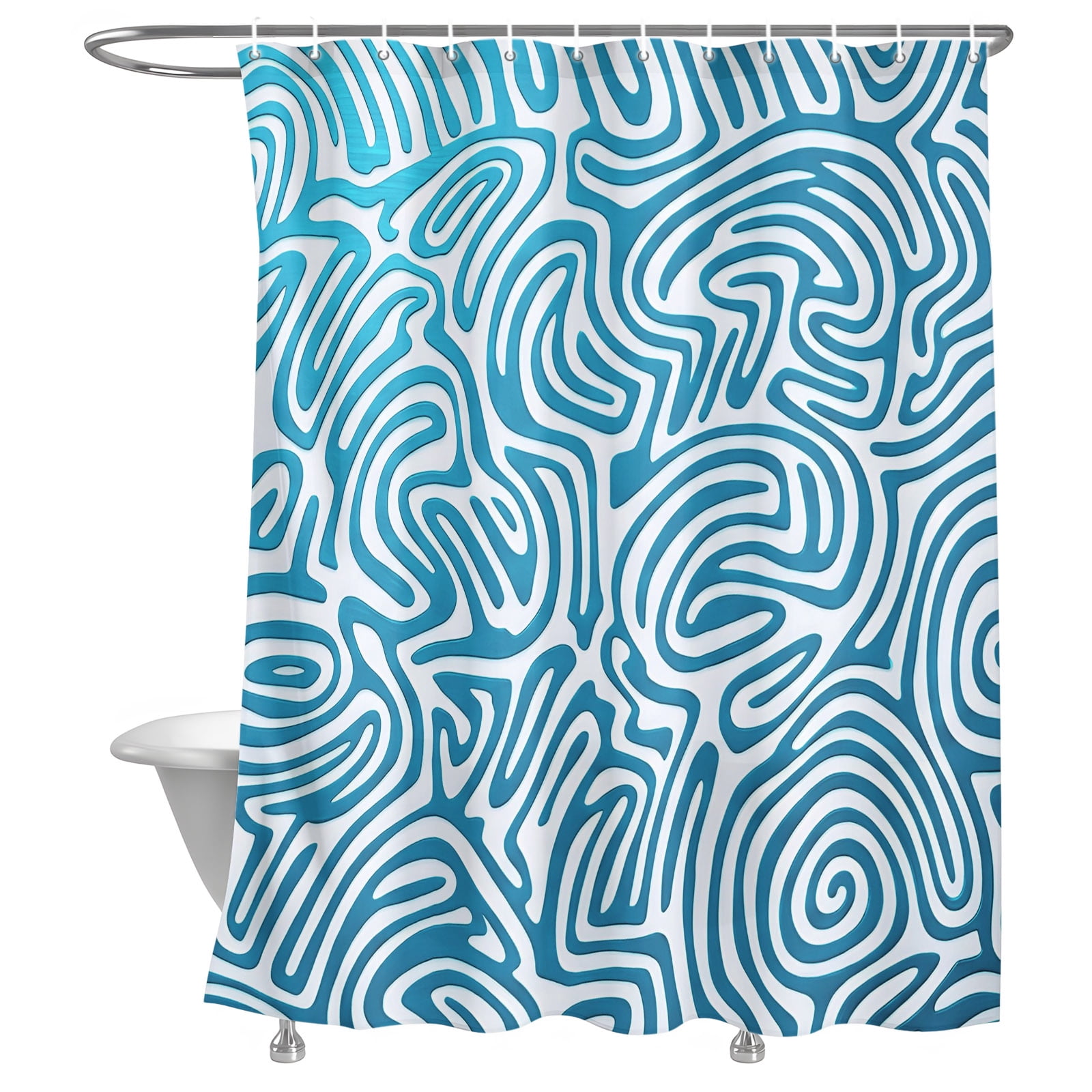 Blue Swirling Lines Shower Curtain, Curves Waves Modern Abstract ...