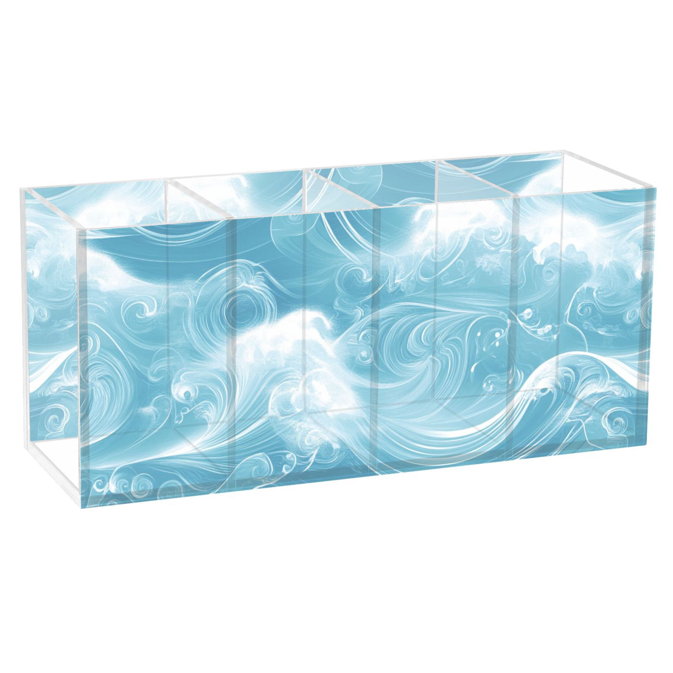 Blue Swirling Waves Acrylic Pen Holder 4 Compartments Pencil Holder Cup ...