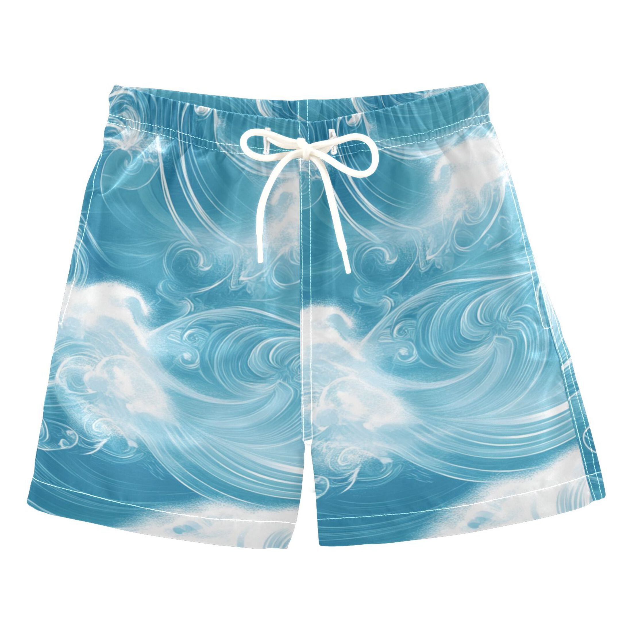 Blue Swirling Waves Boys Swim Trunks Quick Dry Boy Swim Shorts for 3-14 ...