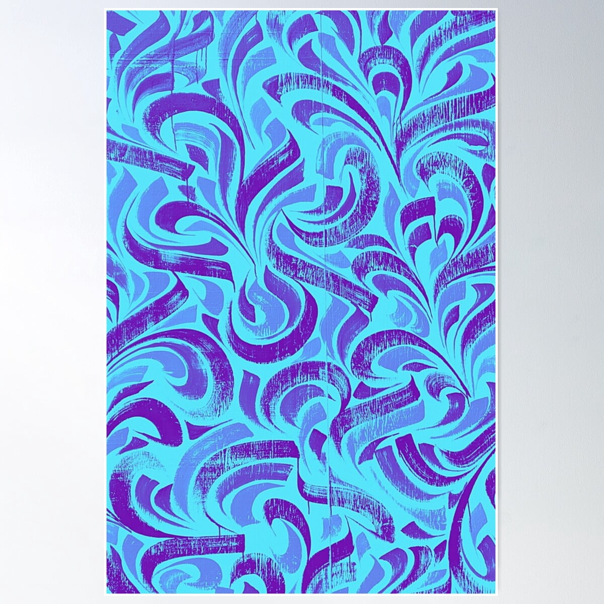 Blue Swirls Retro Pattern Hippy Poster Wall Art Modern Wall Decor Wall ...