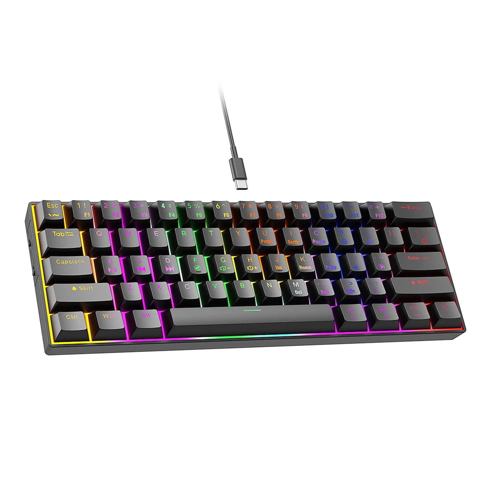 Blue Switch Gaming Keyboard 60 Percent Compact 61 Keys Backlit Computer ...