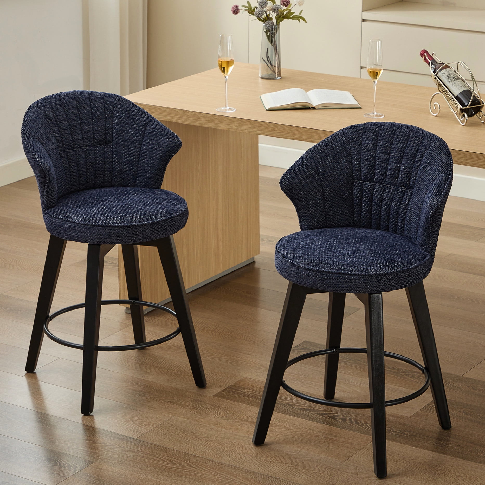 Blue Swivel Bar Stools Set of 2 | Smooth Rotation for Home Pub ...