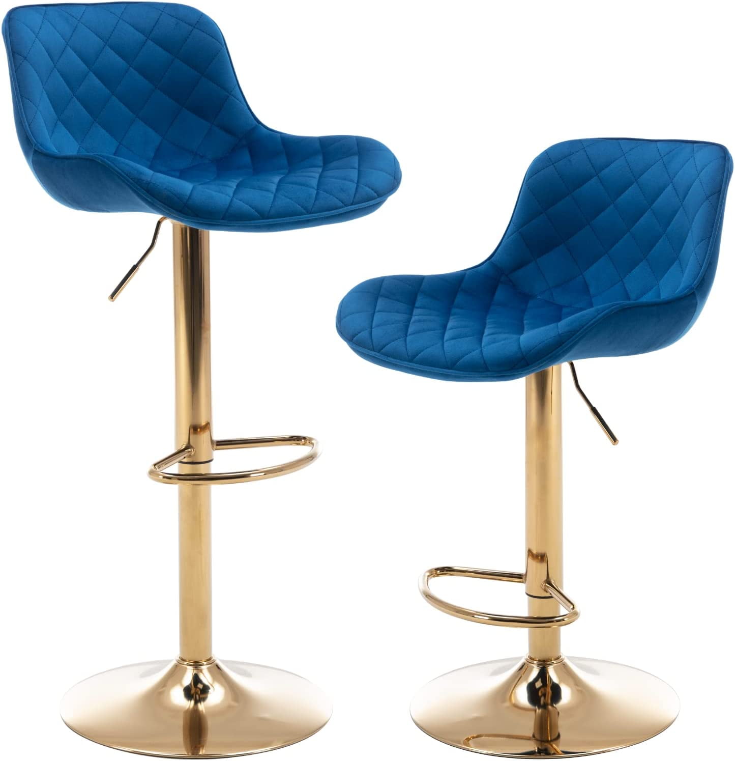 Blue Swivel Bar Stools Set of 2 Velvet Island Chairs with Backs ...