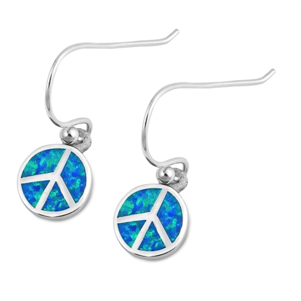 Blue Synthetic Opal Peace Sign Fishhook Earring Sterling Silver ...