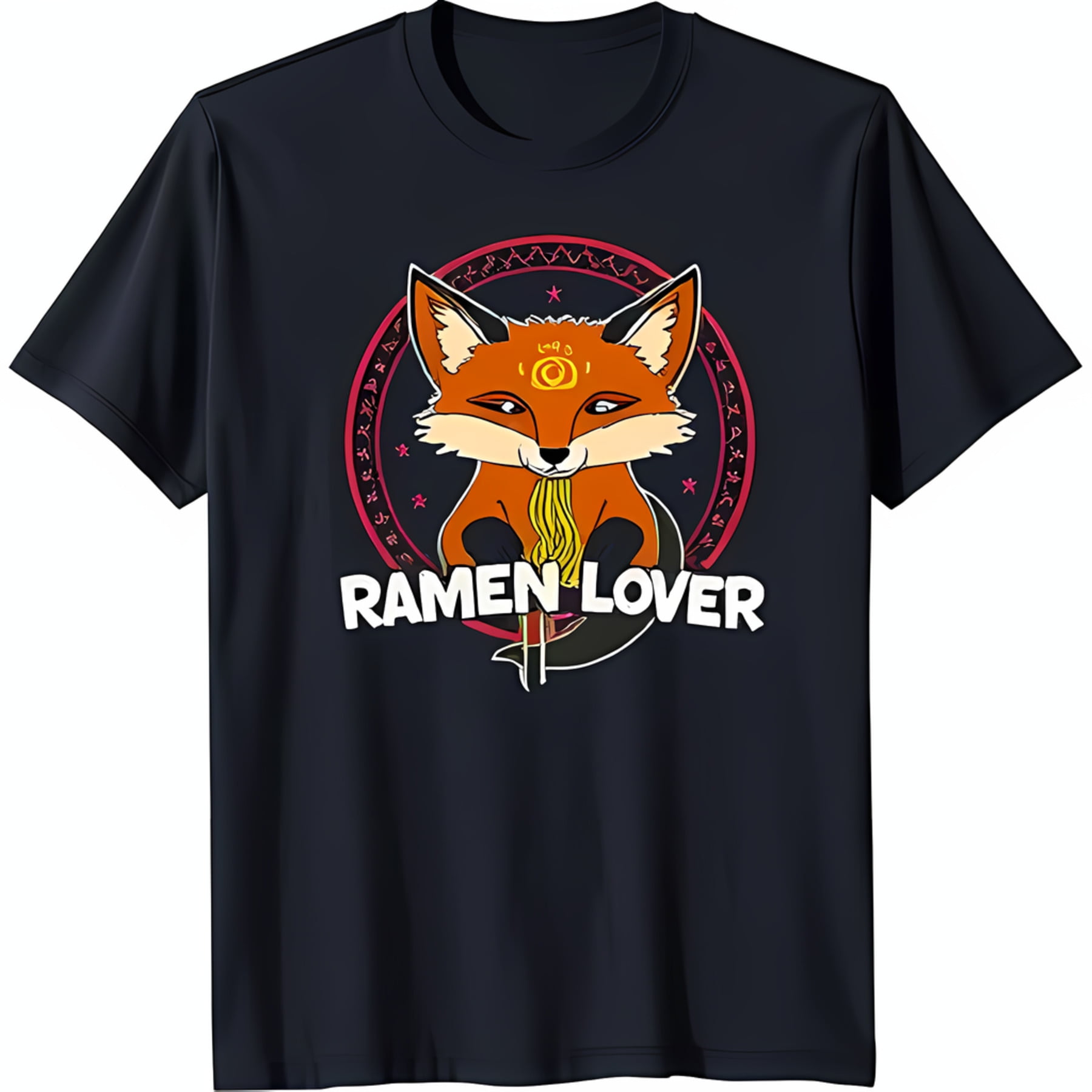 Blue T-Shirt with Adorable Fox Holding Ramen Noodles for Ramen Lovers ...