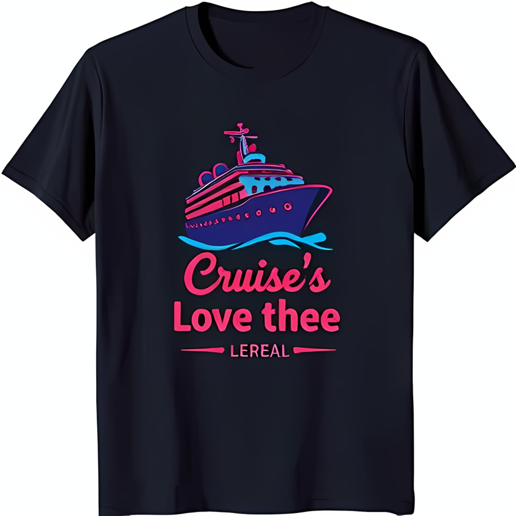 Blue T-Shirt with Bold Cruise Ship Graphic & Playful 'Cruise's Love Thee' Slogan Lereal Design ...