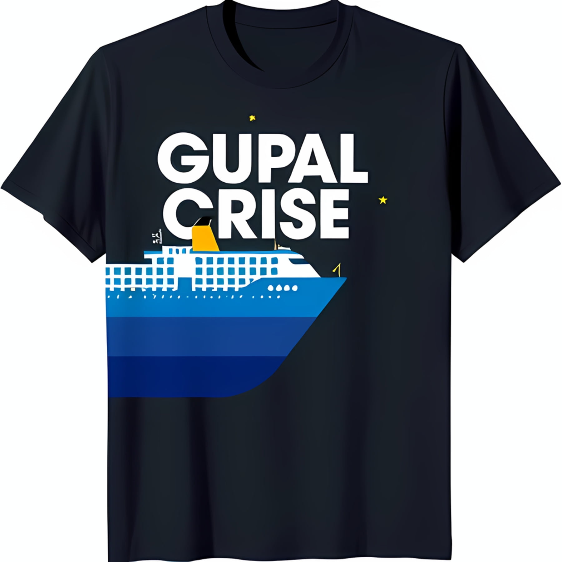 Blue T-Shirt with Bold 'GUPAL CRUISE' Graphic & Cartoon Cruise Ship ...