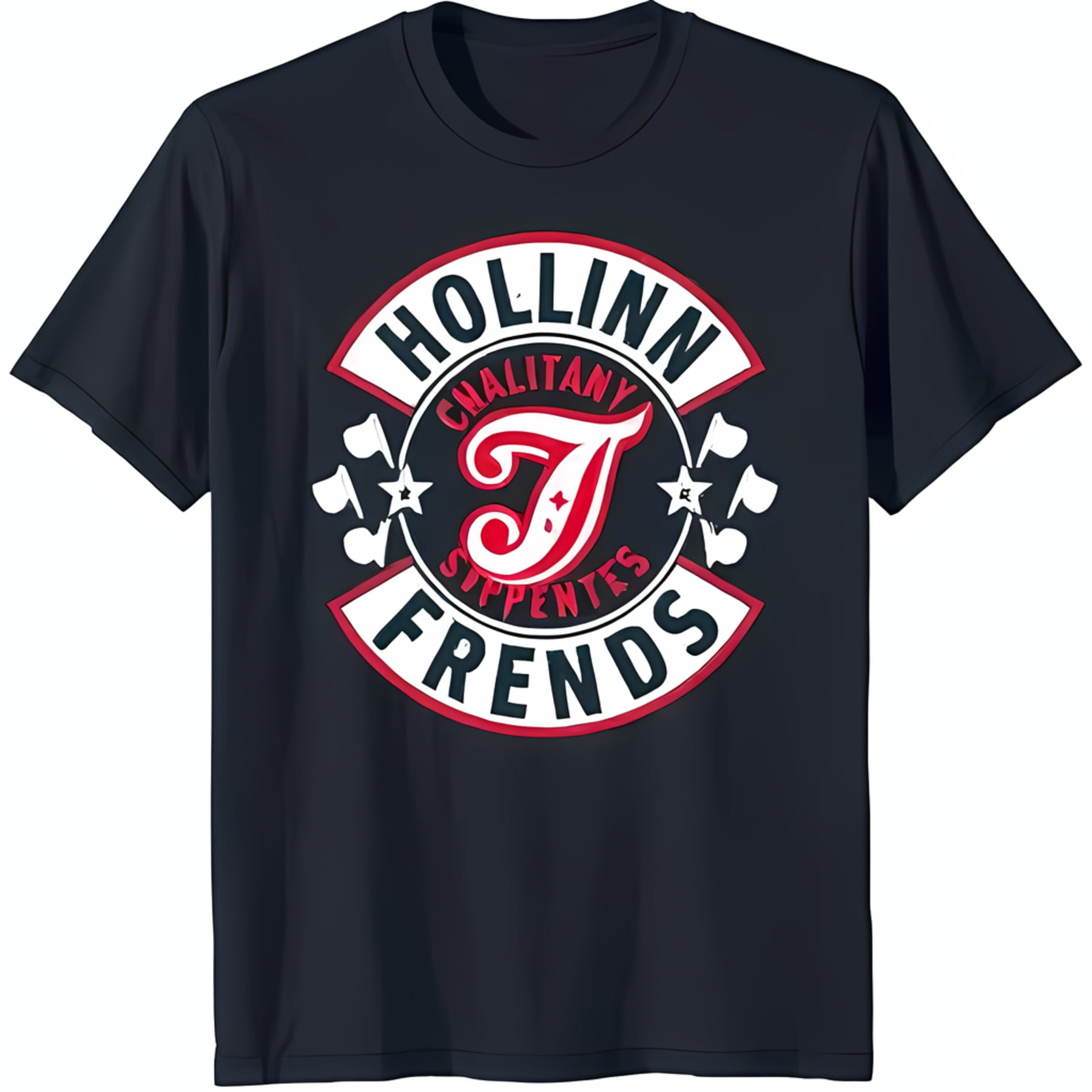 Blue T-Shirt with Bold White & Red Circular 'HOLLIN CHALITANY T ...