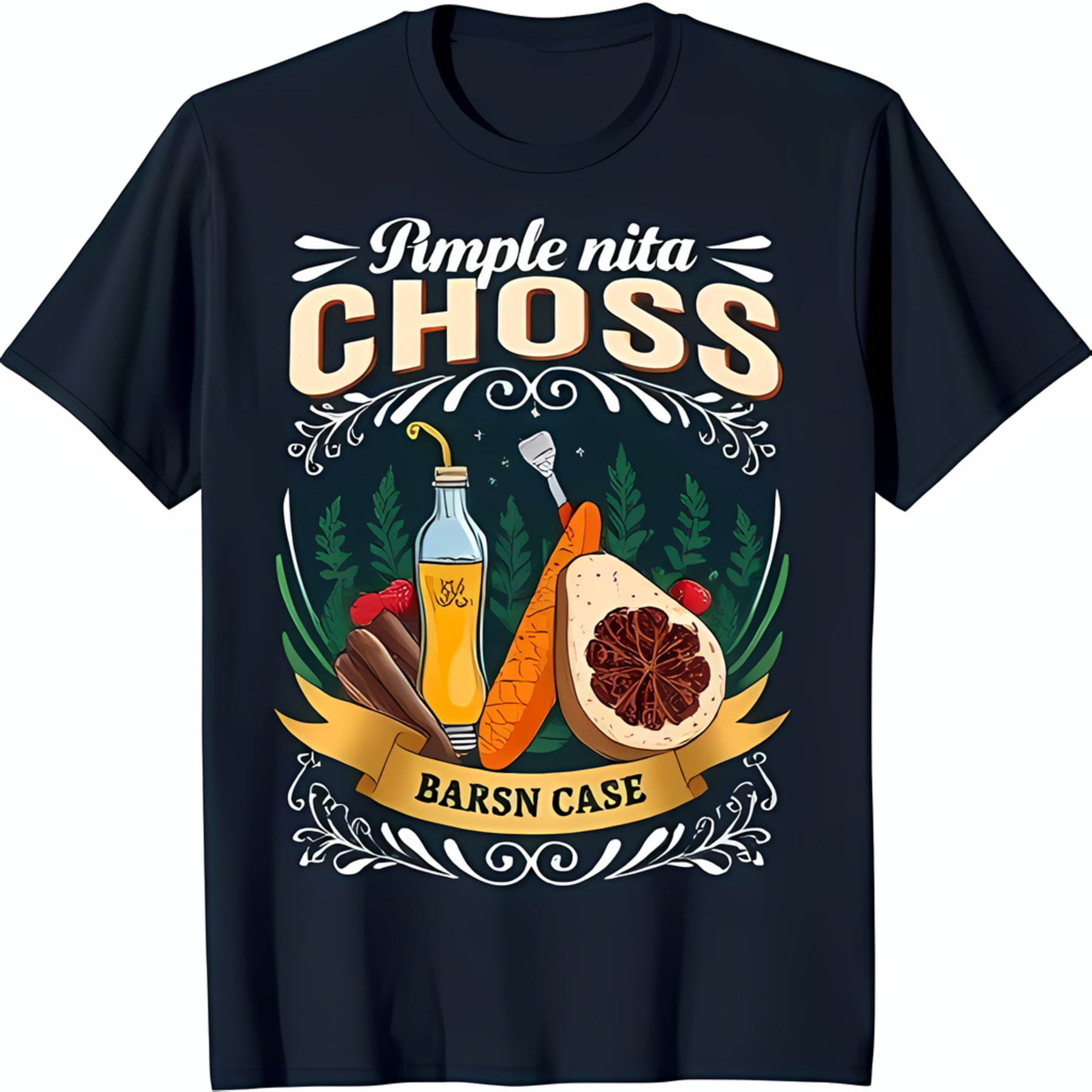Blue T-Shirt with Colorful Juice & Bread Wreath Design Fun 'Pimple Nita ...