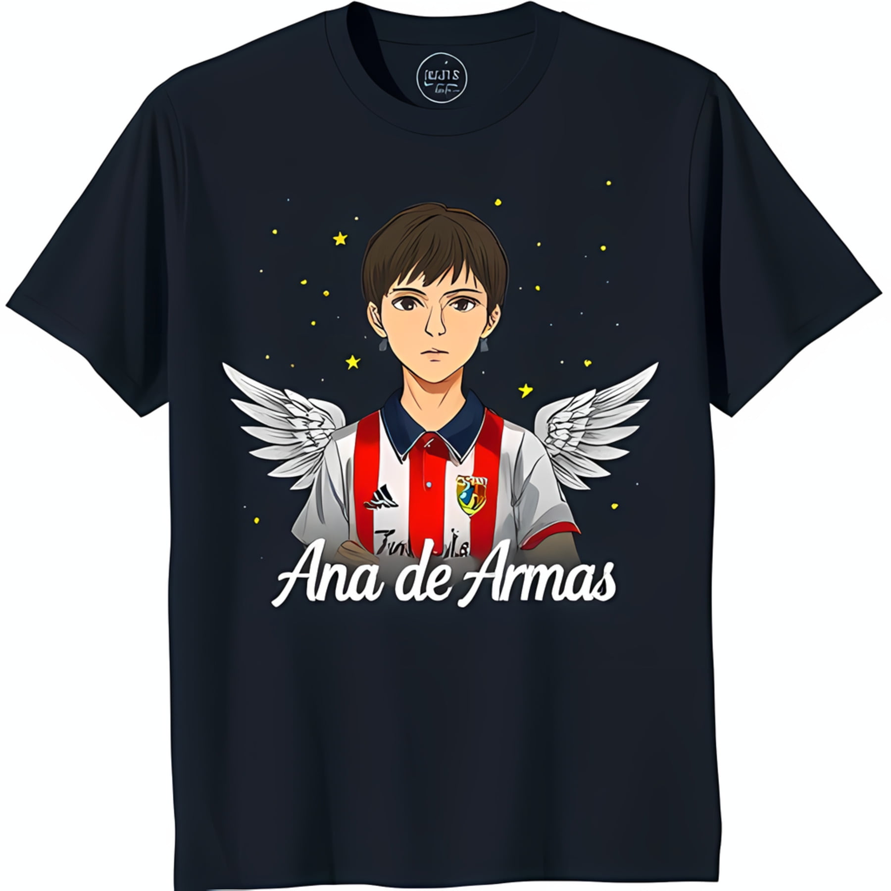 Blue T-Shirt with Cursive 'Ana de Armas' & Cartoon Woman in Soccer ...