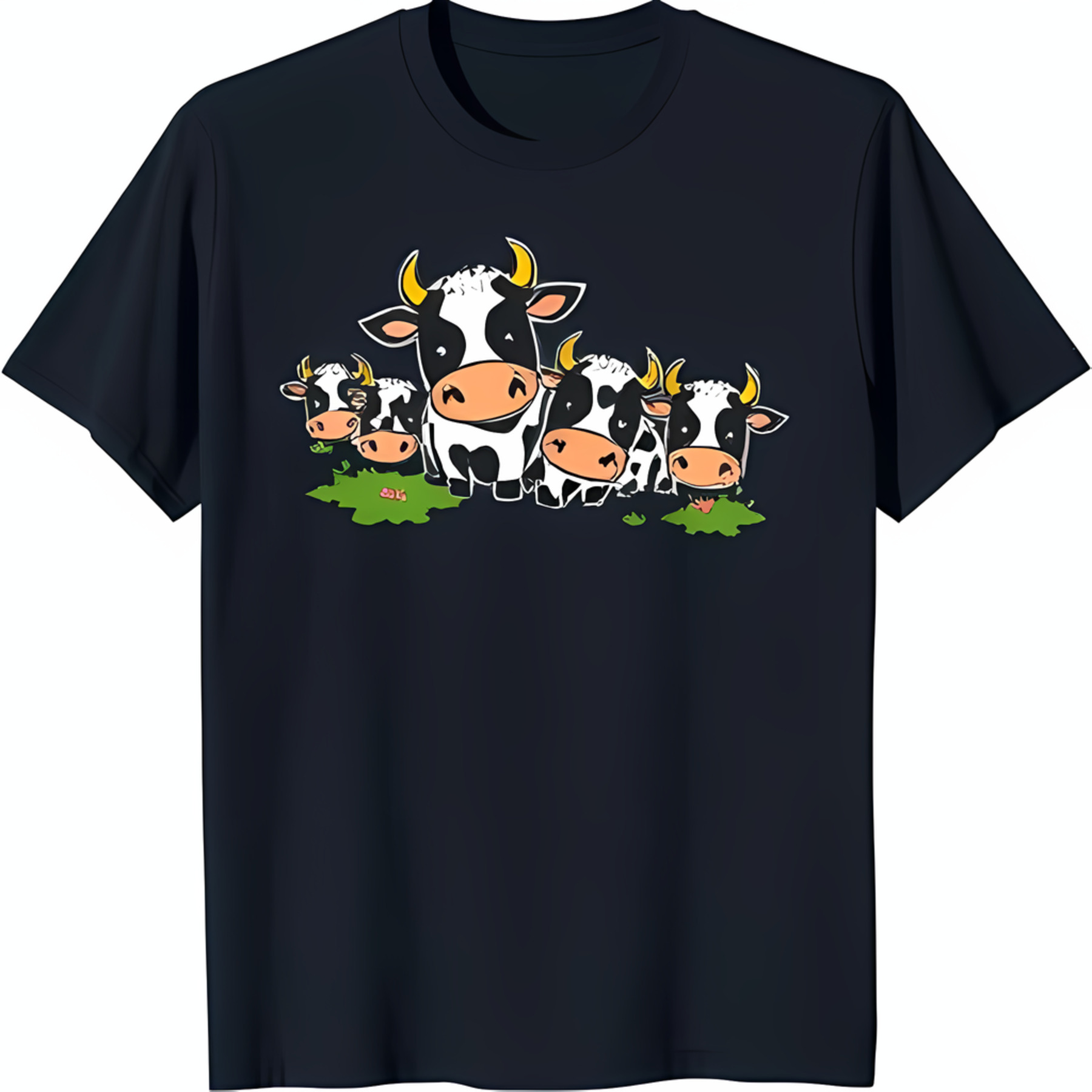 Blue T-Shirt with Cute Cartoon Cows Smiling Black and White Cows with ...