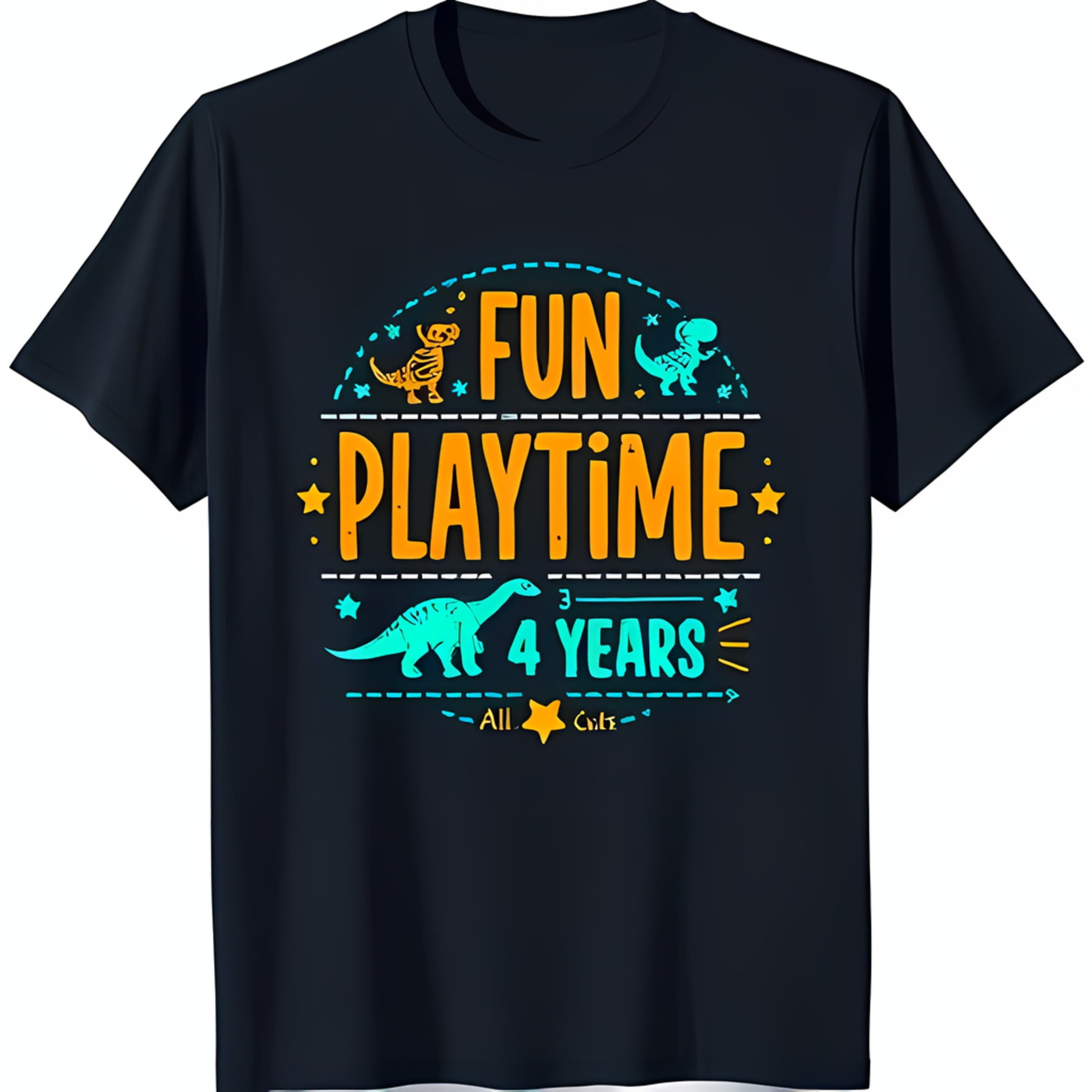 Blue T-Shirt with 'Fun Playtime' Design Dinosaurs & Stars for 4 Years ...