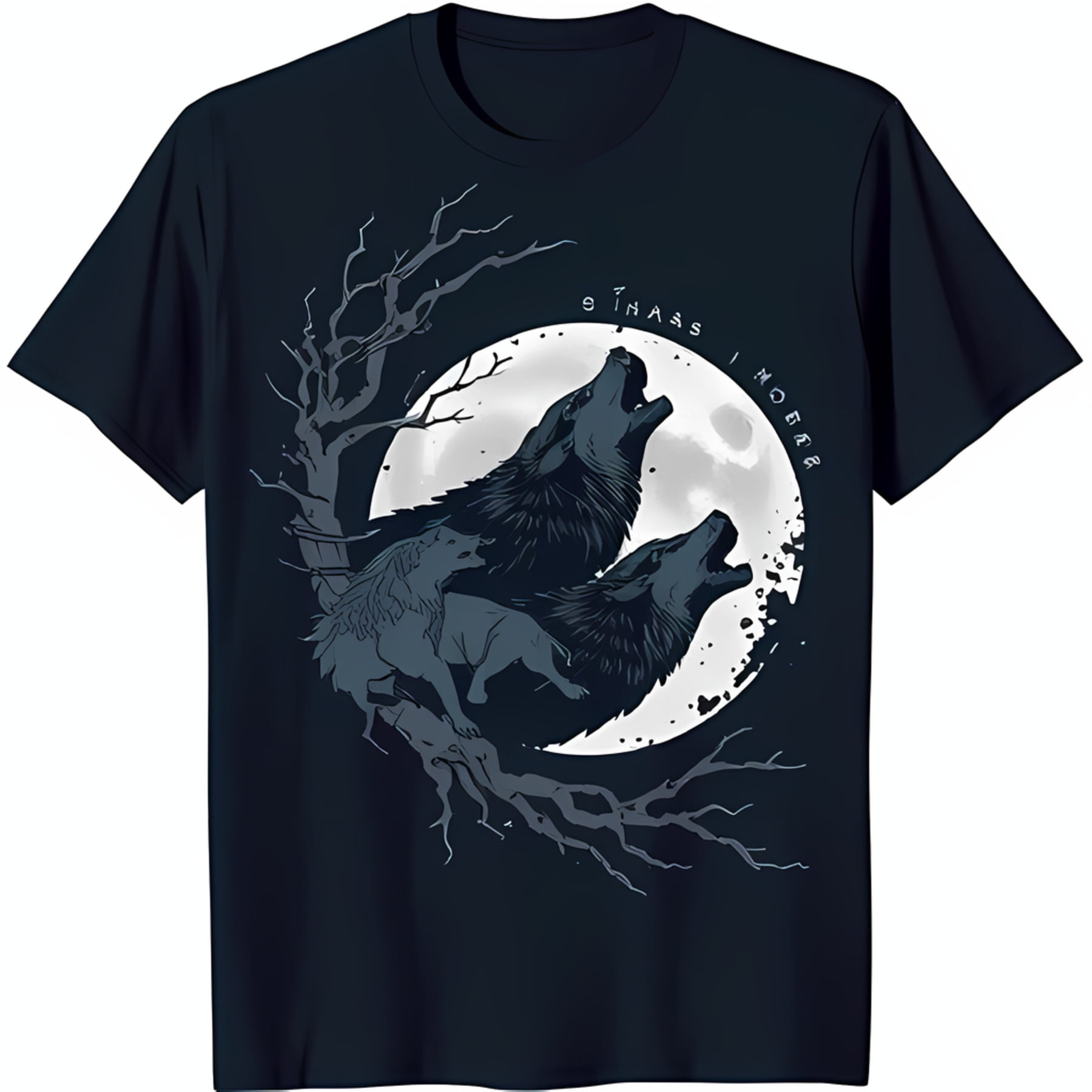 Blue T-Shirt with Howling Wolves & Runes Design Norse Mythology ...