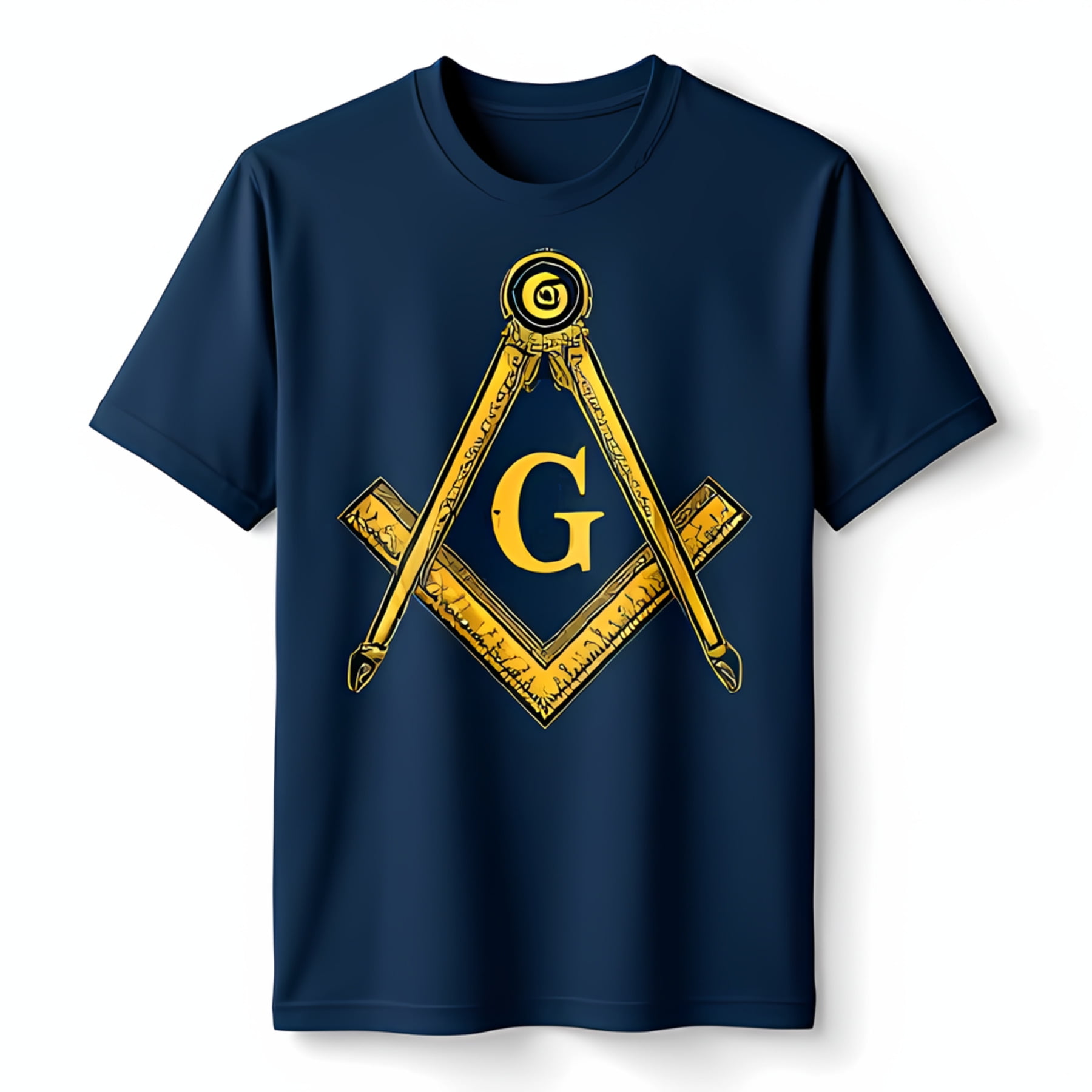 Blue T-Shirt with Large Gold Masonic Square and Symbol Freemason Design ...