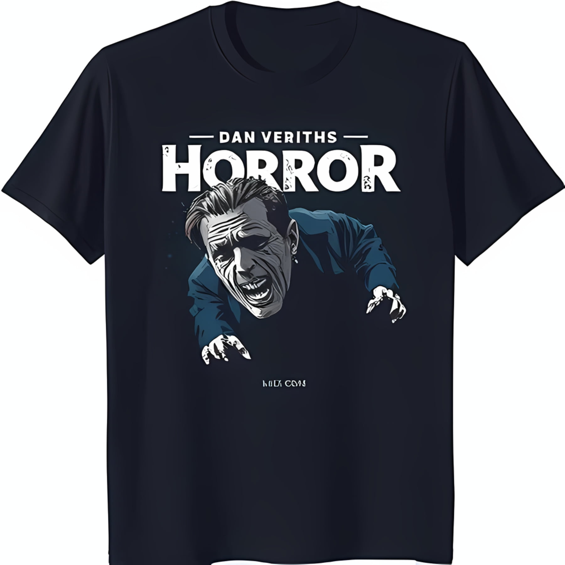 Blue T-Shirt with Scared Man Graphic 'Dan Verith's Horror' & ' Cox ...