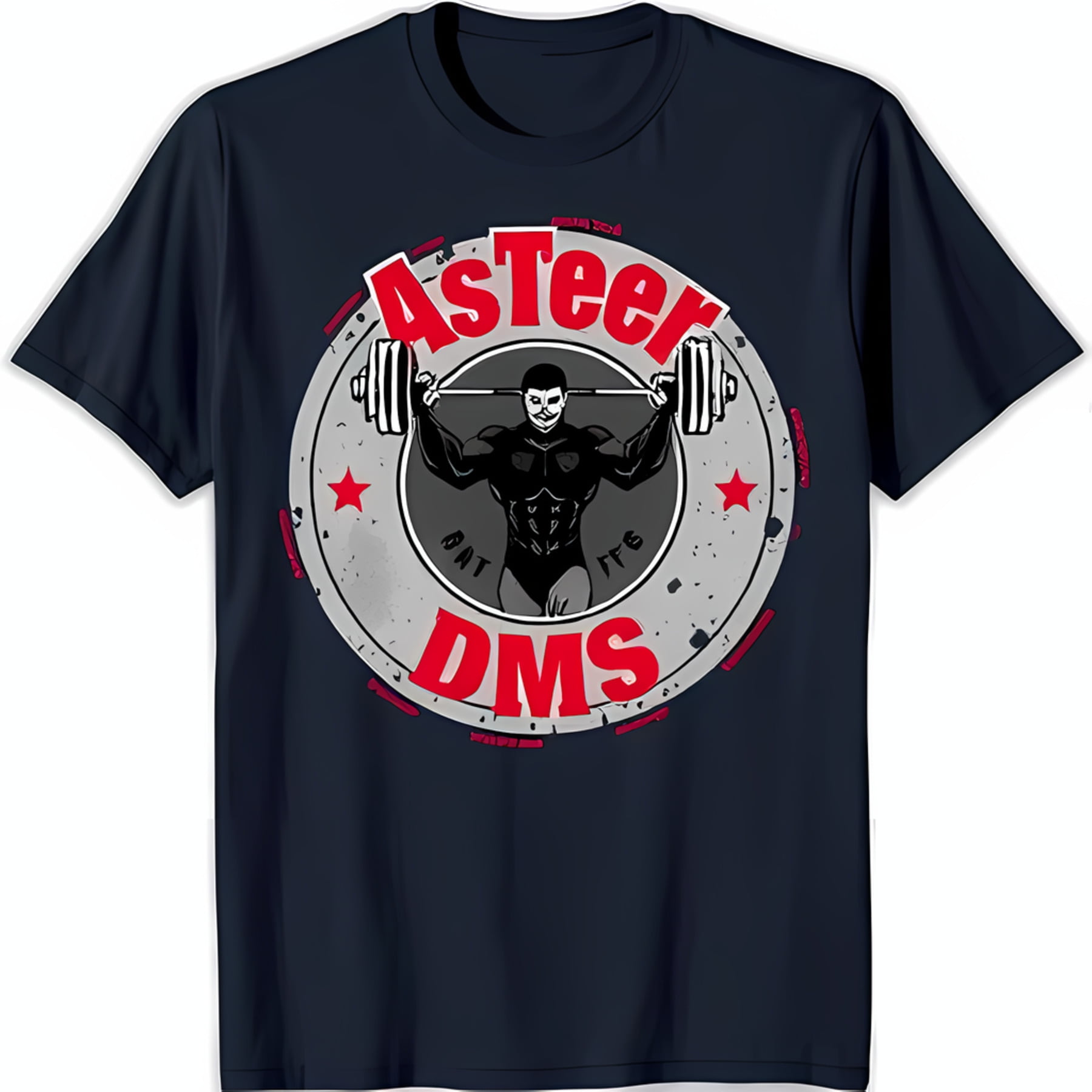 Blue T-Shirt with Weightlifter Graphic 'Asteer' & 'DMS' Design ...