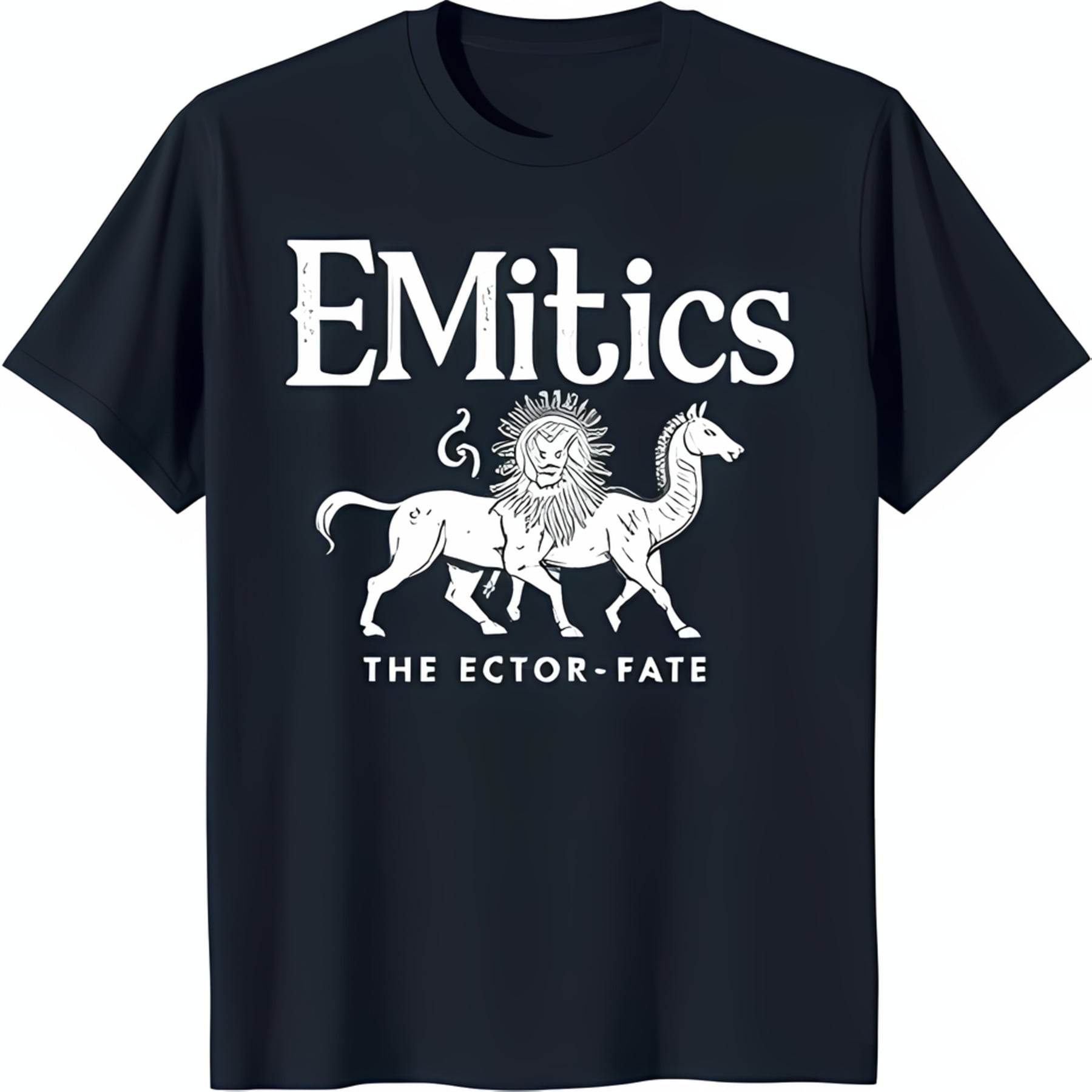 Blue T-Shirt with White 'Emitis' Graphic & Lion Headed Horse Design ...