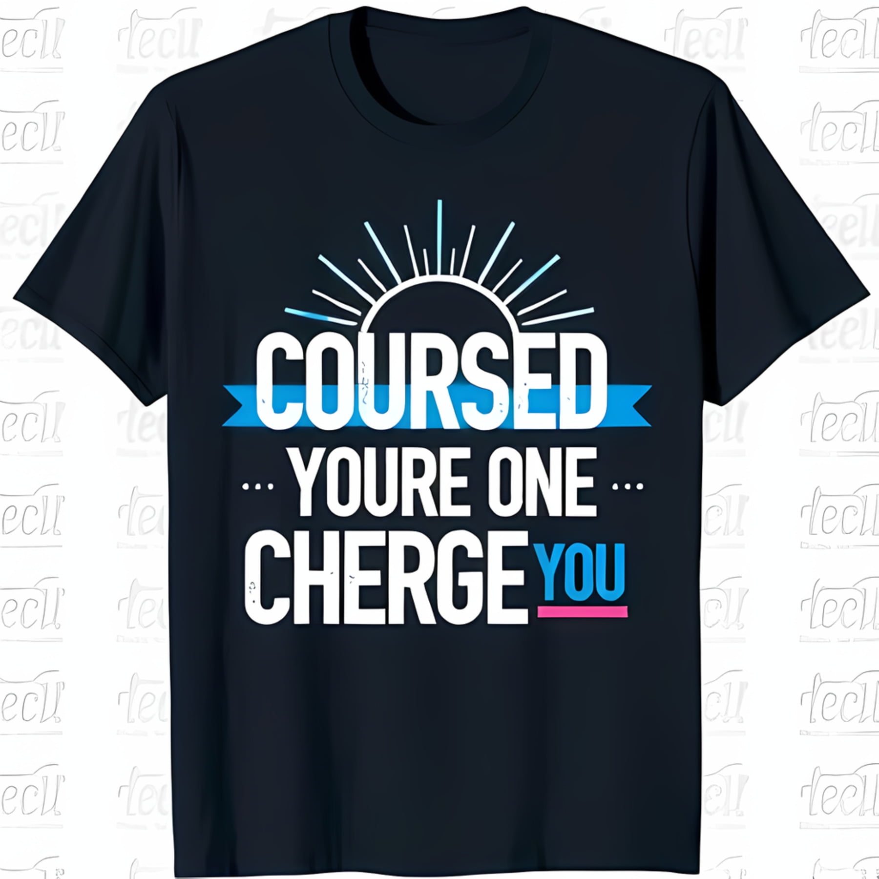 Blue T-Shirt with White Graphic Sun Print and Bold 'Coursed You' One ...