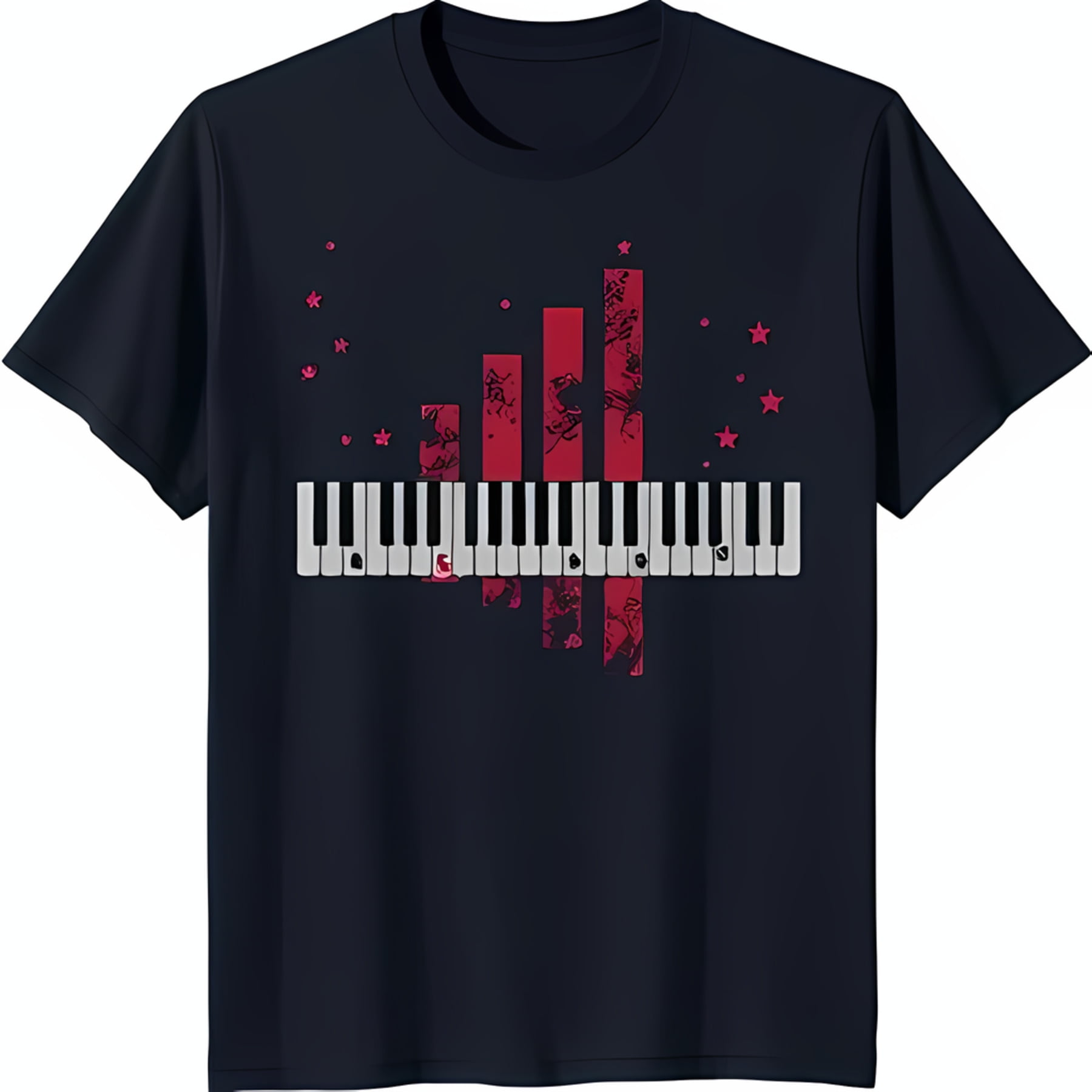 Blue T-Shirt with White Keyboard Design and Red Musical Bars - Walmart.com