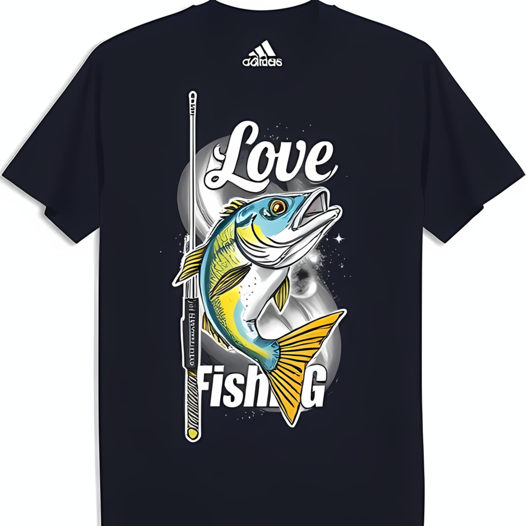 Blue T-Shirt with White 'Love Fish' Graphic & Cartoon Fish Design ...