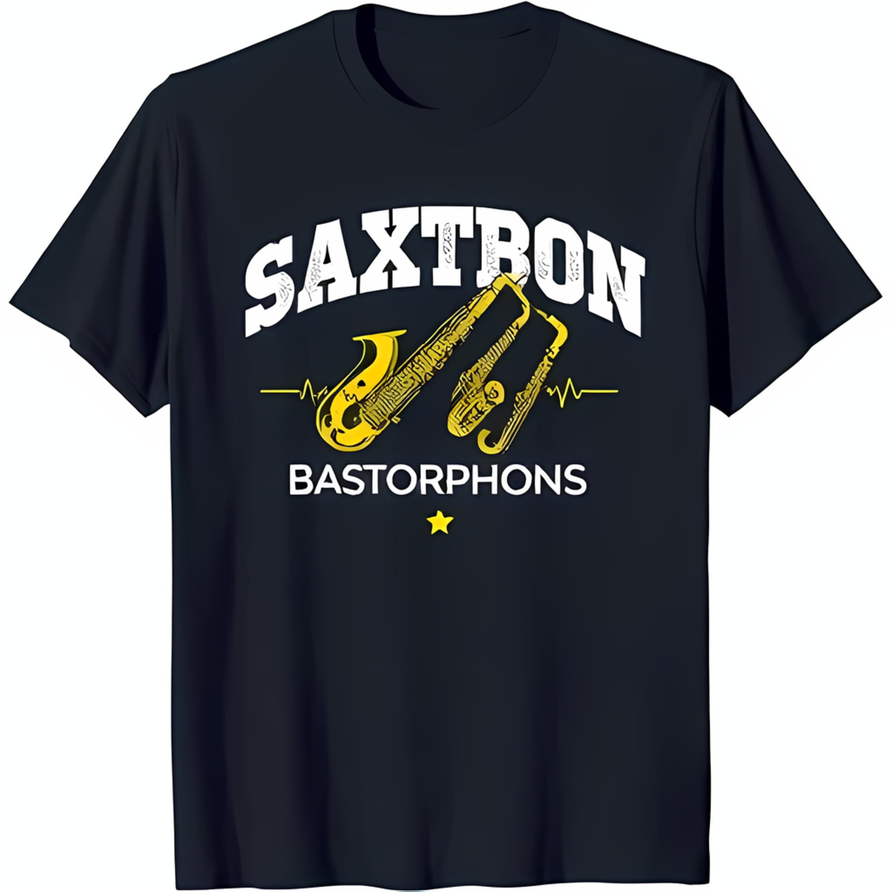 Blue T-Shirt with White Saxophone Graphic 'SAXTRON' & 'BASTORPHONS ...