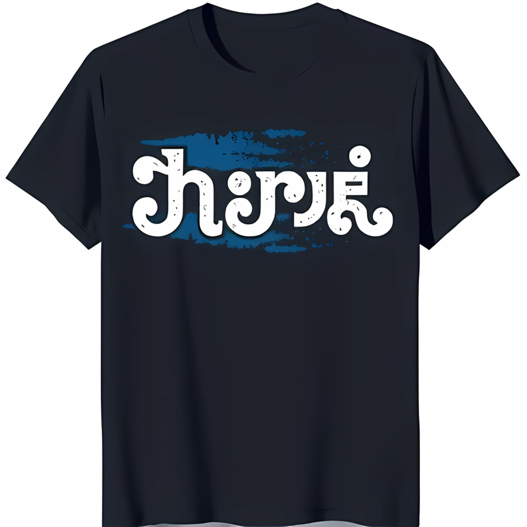 Blue T-Shirt with White 'Thrije' Graphic Design and Background ...
