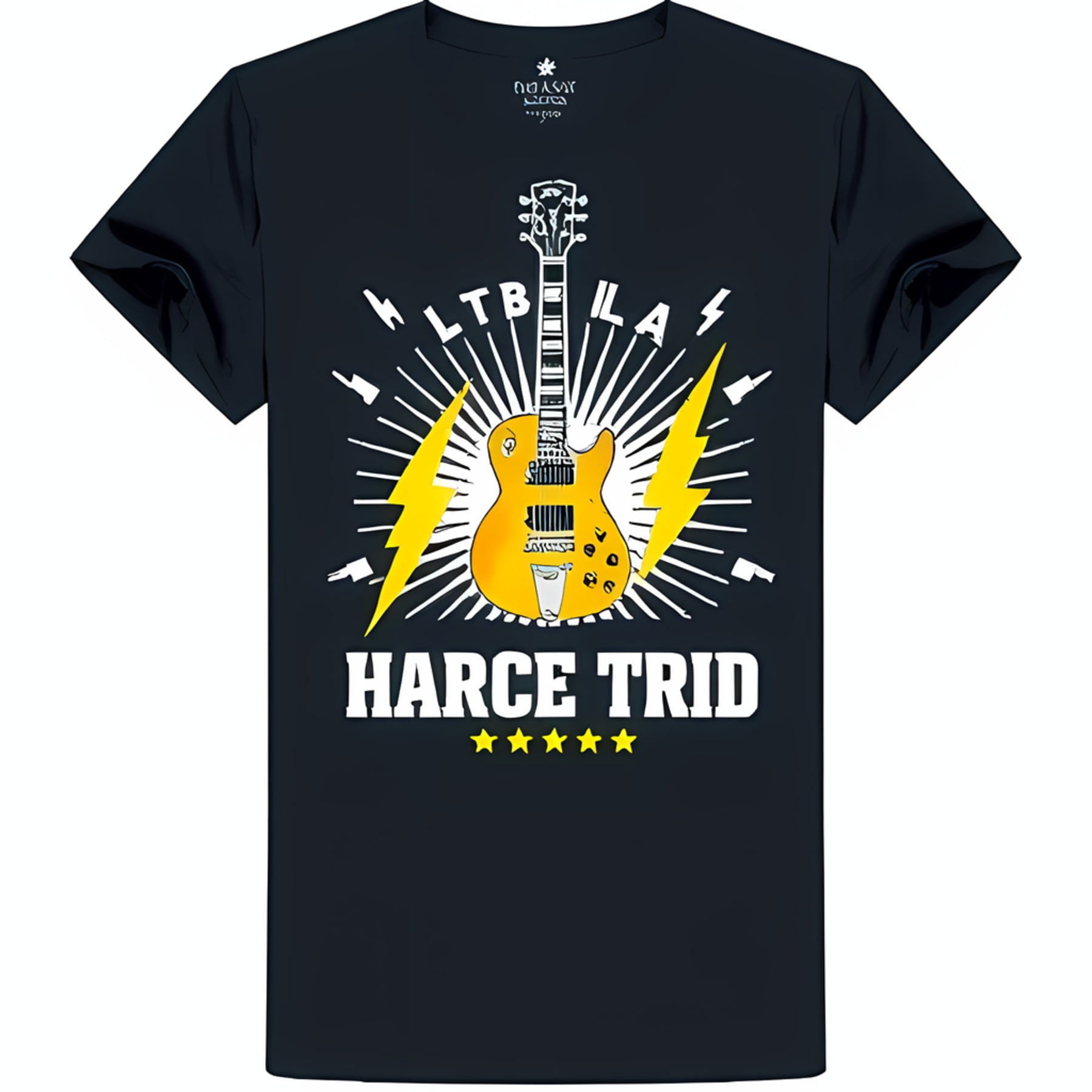 Blue T-Shirt with Yellow Graphic & Bolts 'Harce Trid' Design with Stars ...