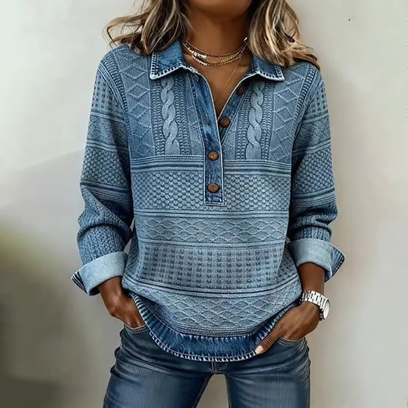 Blue T Shirts for Women Denim Sweater for Women Collar Button Up ...