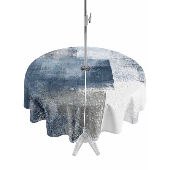 Blue Table Cloth Round Tablecloth, Retro Oil Painted Modern Abstract ...