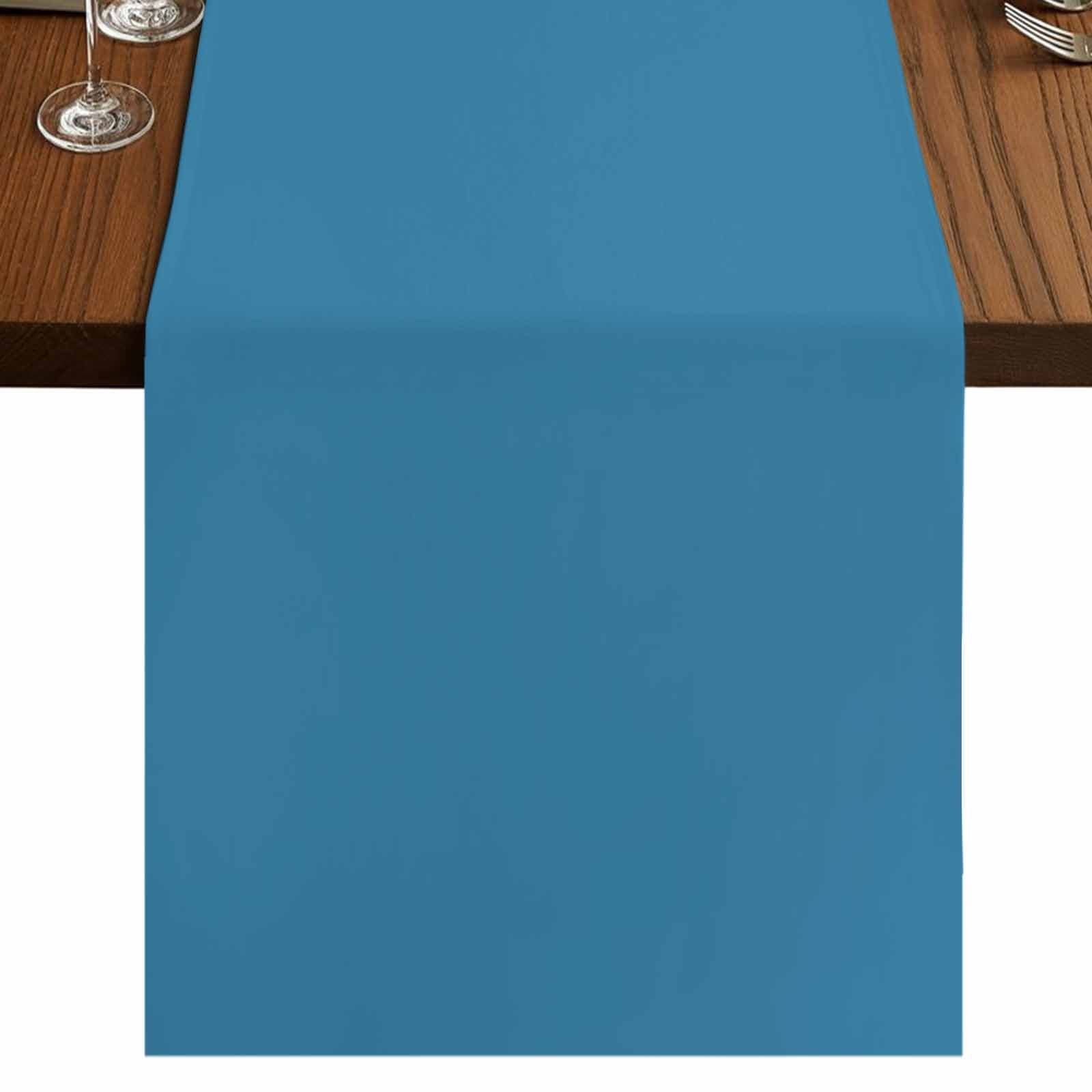 Blue Table Runner 120 Inches Long, Modern Pure Wave Ride Cotton Linen ...