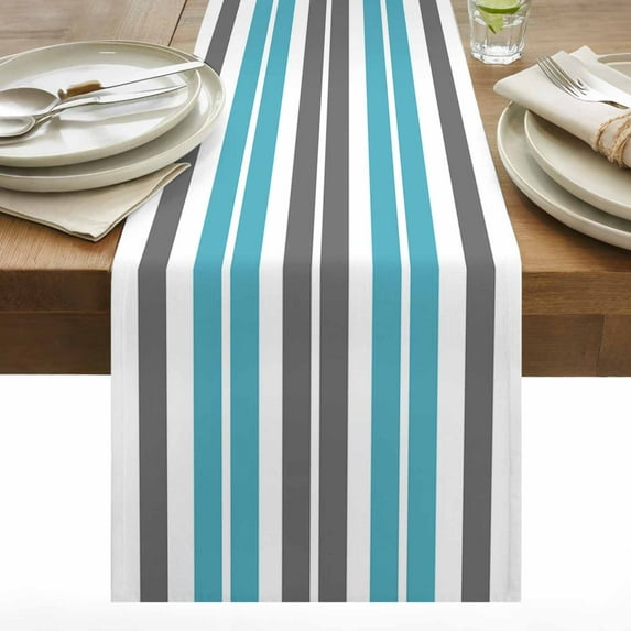 Blue and Table Runner 13x120 inch Grey Striped Rectangular Geometric ...