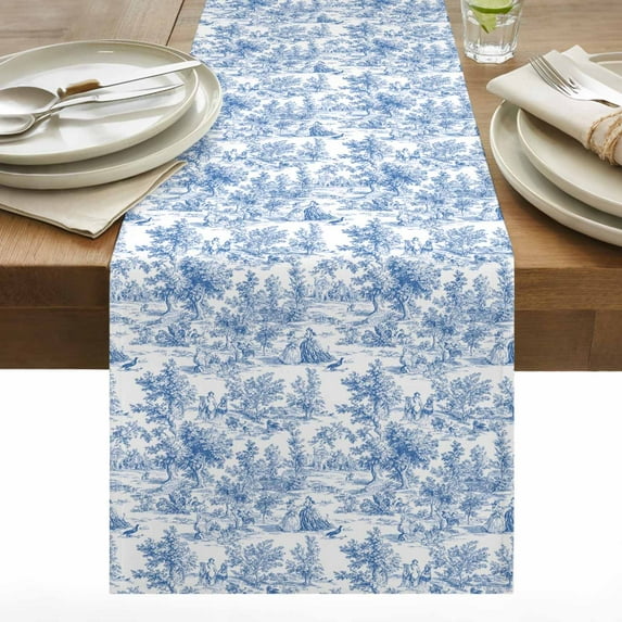 Blue Table Runner 13x72 inch Cycling Pattern Cotton Linen Dining Table ...