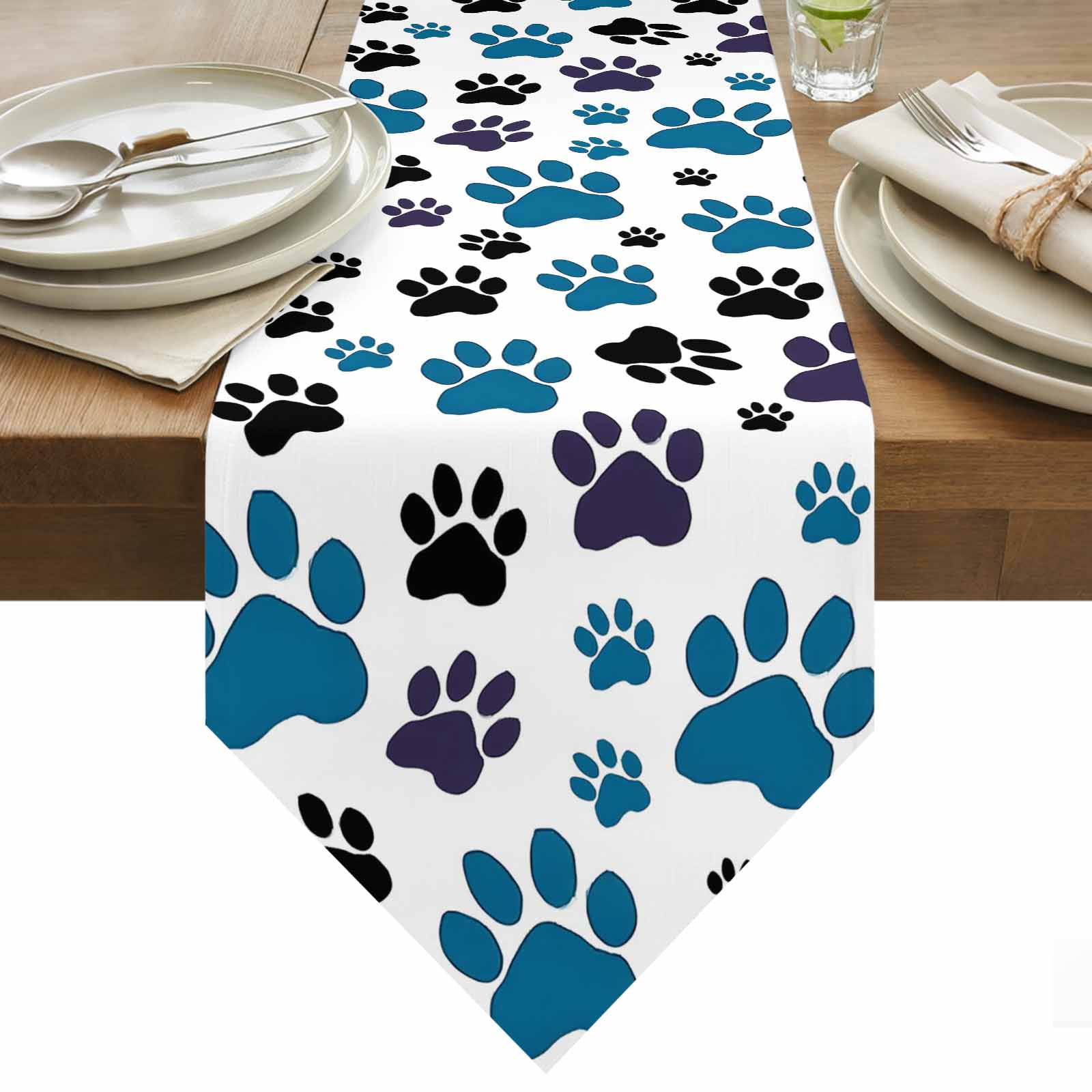 Blue and Table Runner 48 Inches Long Black Dog Paw Print Table Runners ...