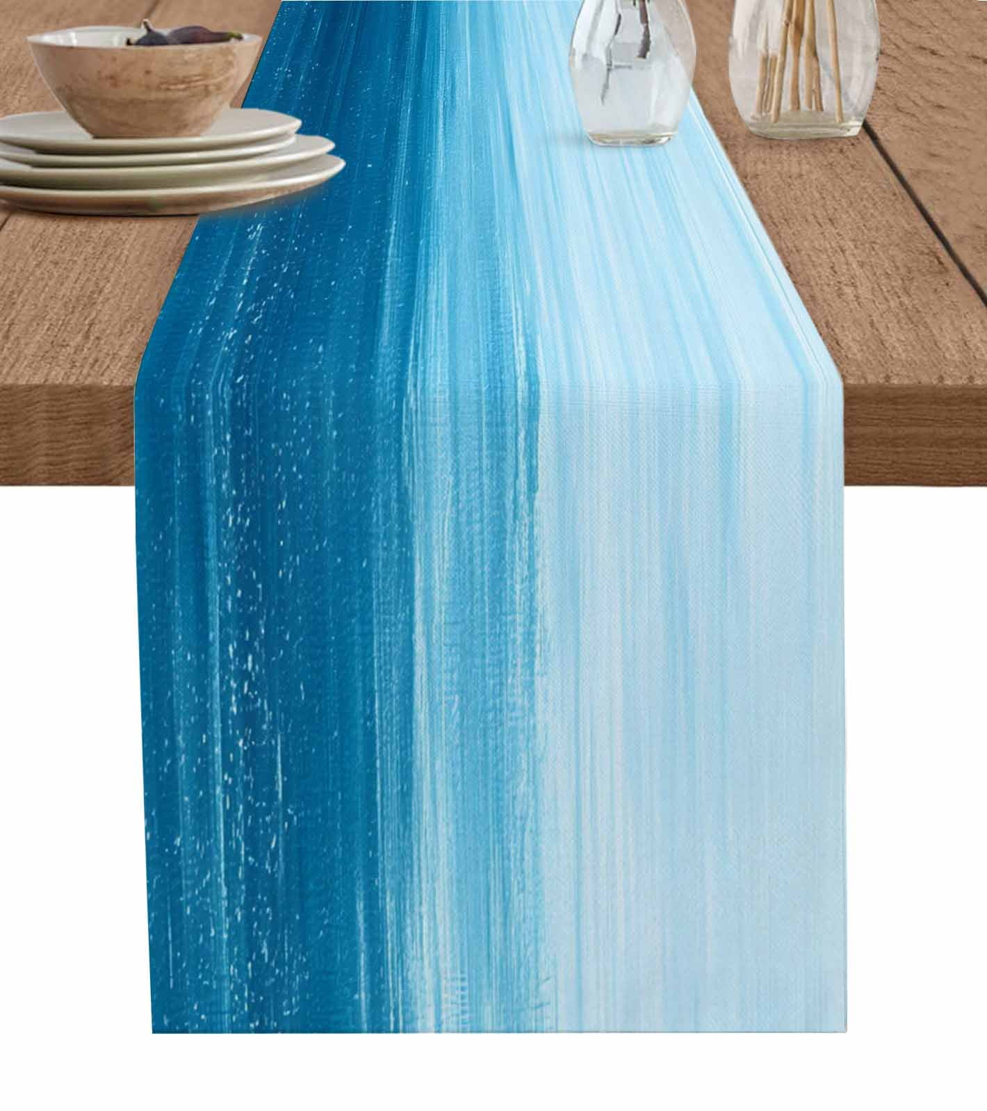 Blue Table Runner 60 Inches, Ombre Modern Oil Painting Aesthetics ...