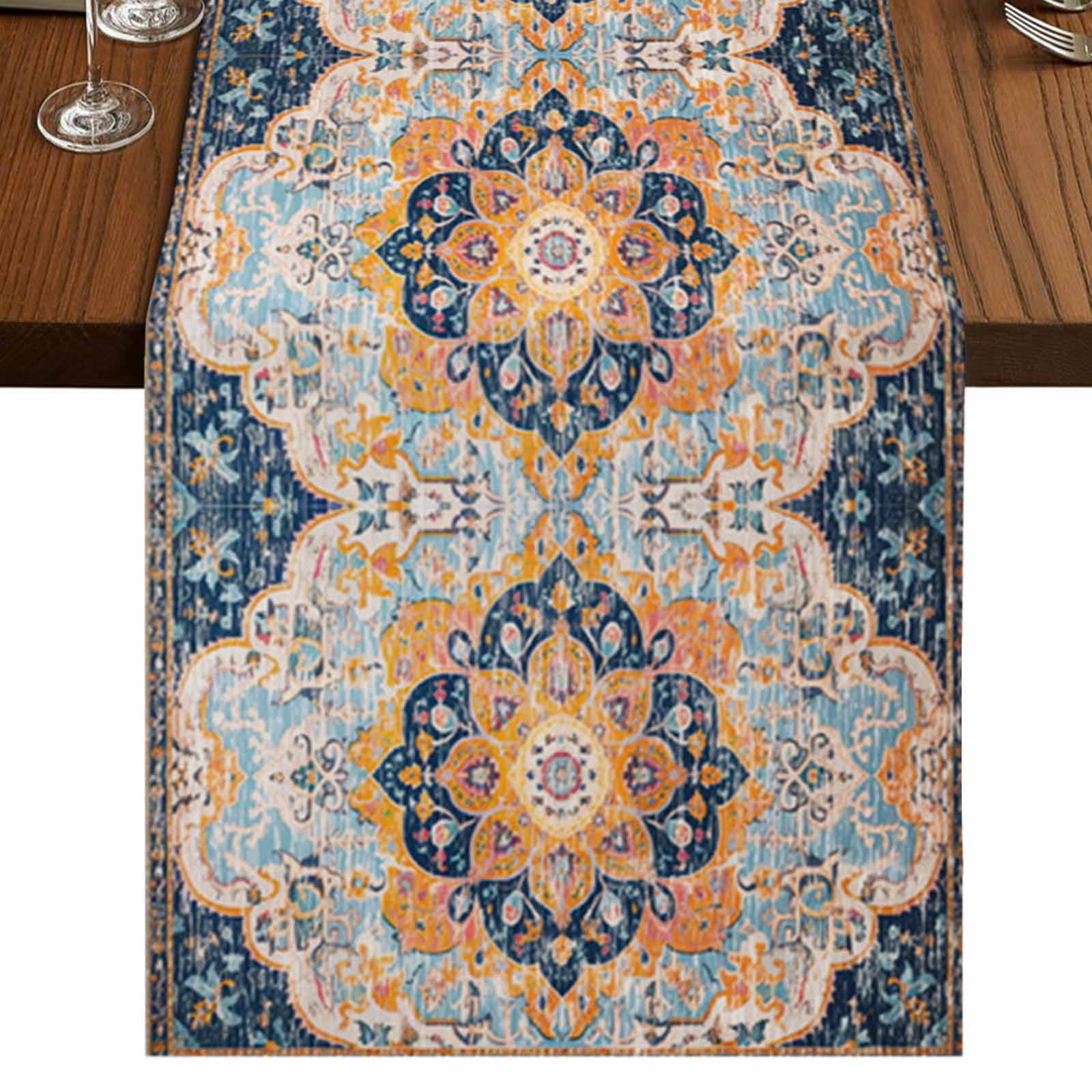Blue Table Runner 90 Inches Long,Ethnic Middle Century Geometric ...