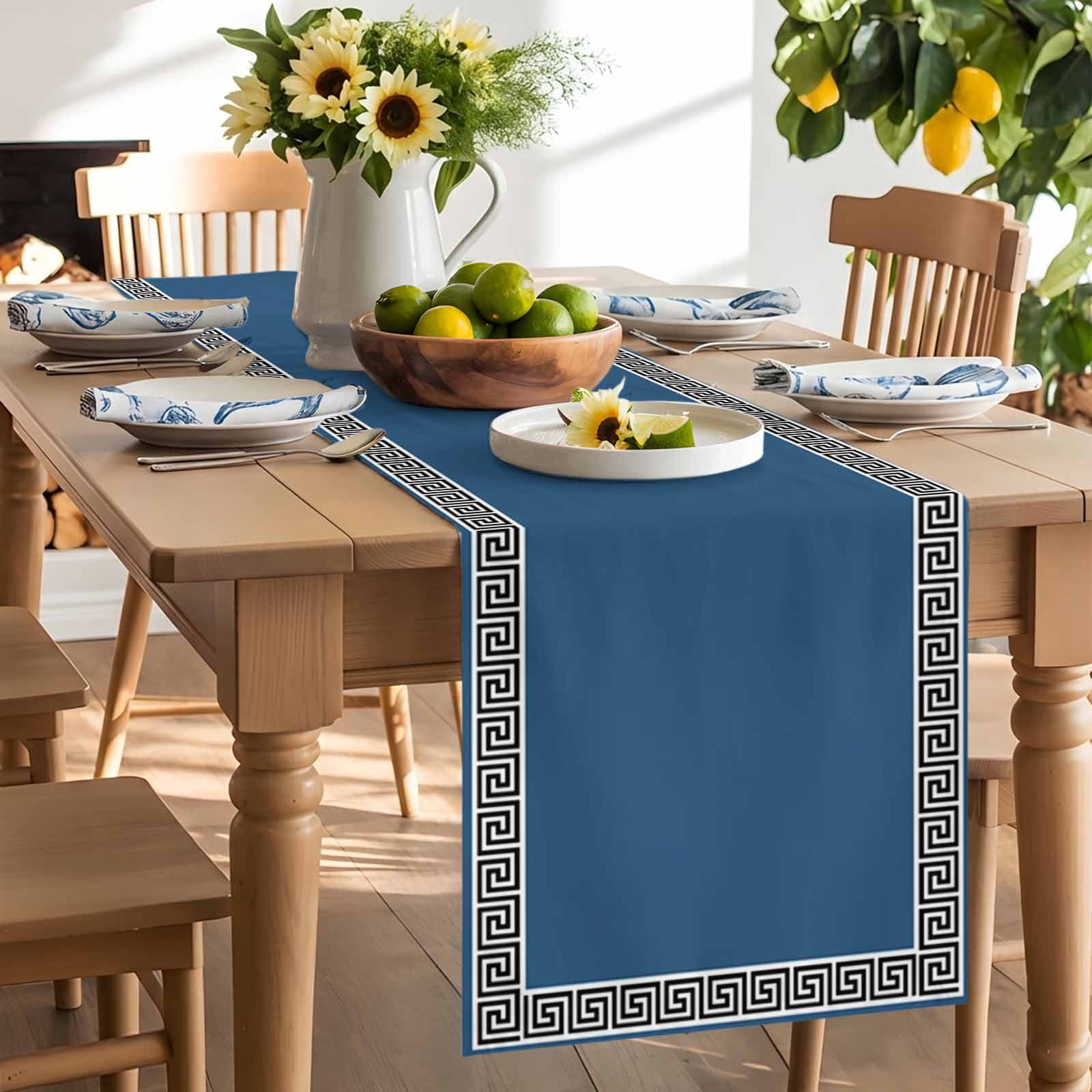 Blue Table Runner, Greek Chinese Style Washable Kitchen Table Runners ...