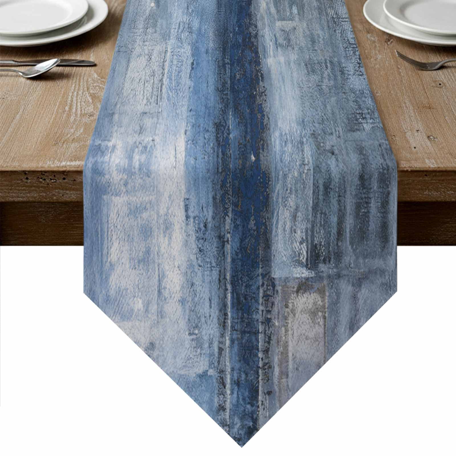 Blue Table Runner Linen Burlap Table Runner 108 Inches Long Retro Oil ...