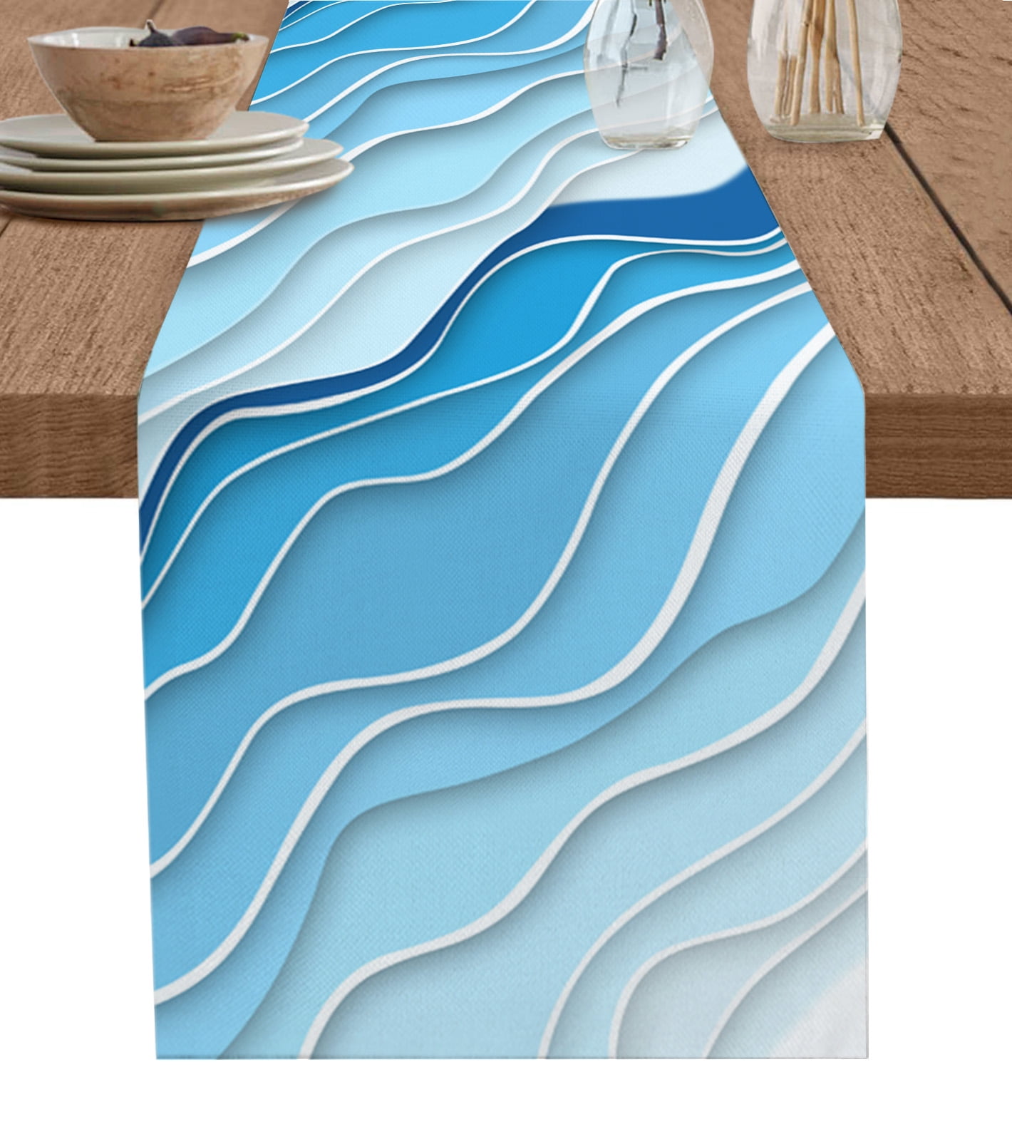 Blue, Table Runner Modern Abstract Gradient Watercolor Ombre ...
