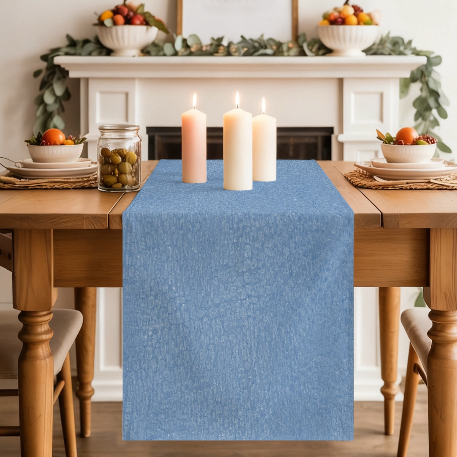 Blue Table Runner, Natural Solid Color Organic Mottling Texture ...