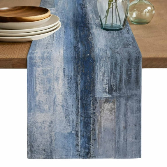 Blue Table Runner, Retro Oil Painting Modern Abstract Art Aesthetics ...