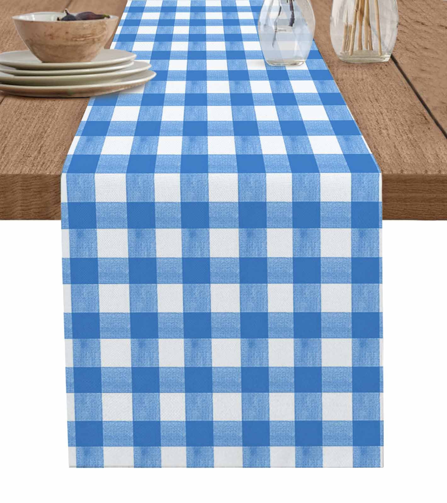Blue Table Runners 108 Inches Long, Cotton Linen Fabric Table Runner ...