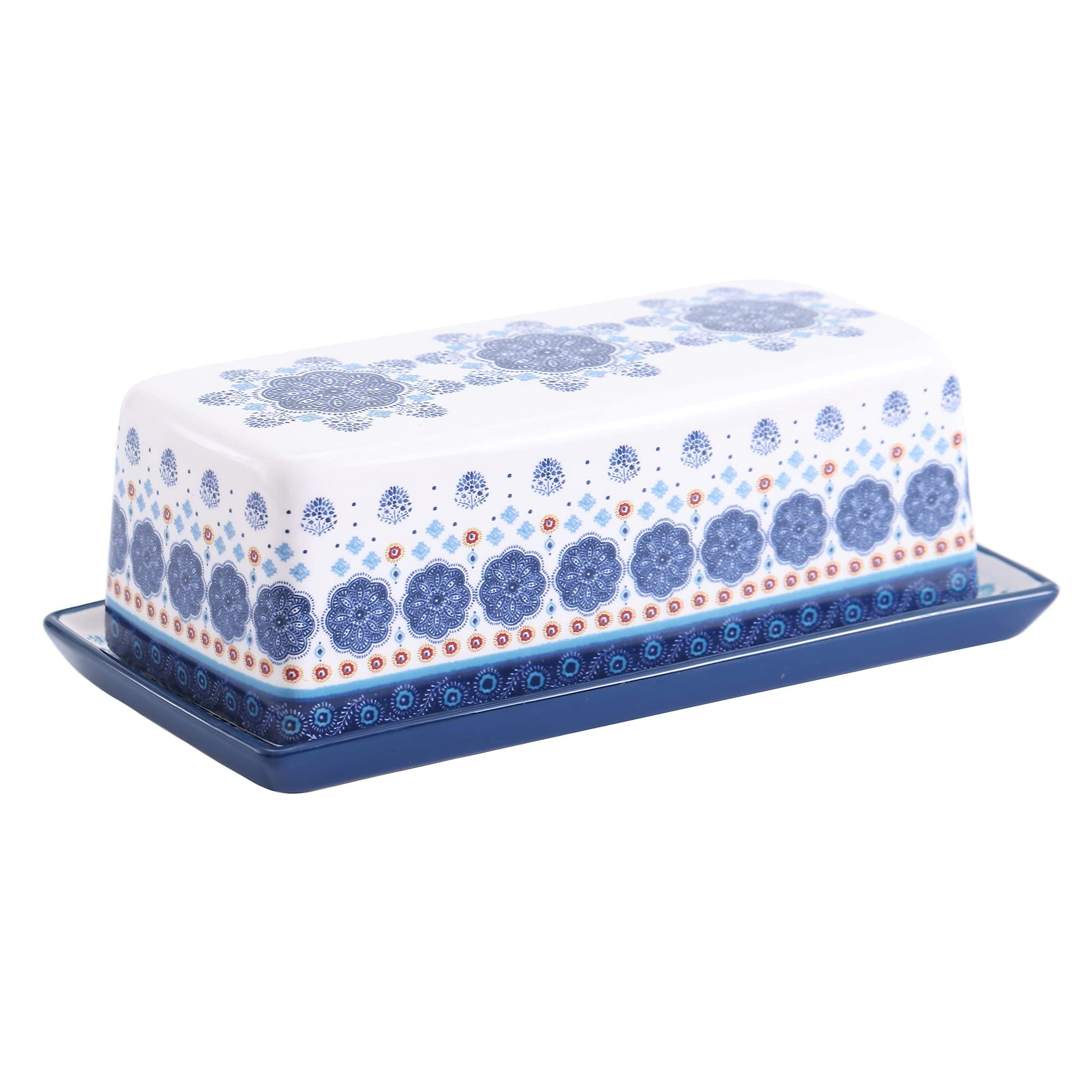 Blue Talavera Ceramic Butter Dish with Lid, Wide Butter Keeper for ...