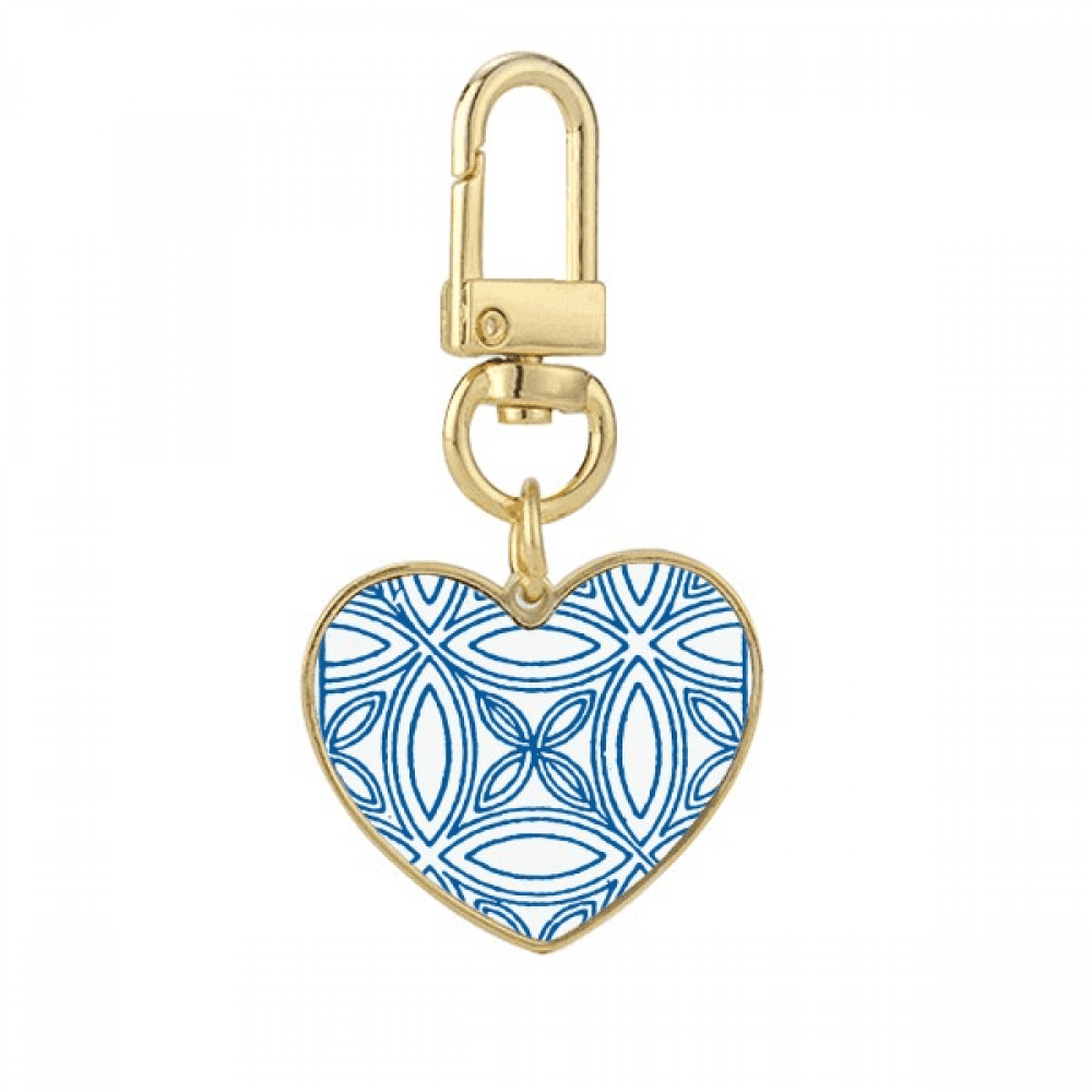 Blue Talavera Ilustration Decorative Pattern Gold Heart Keychain Metal ...